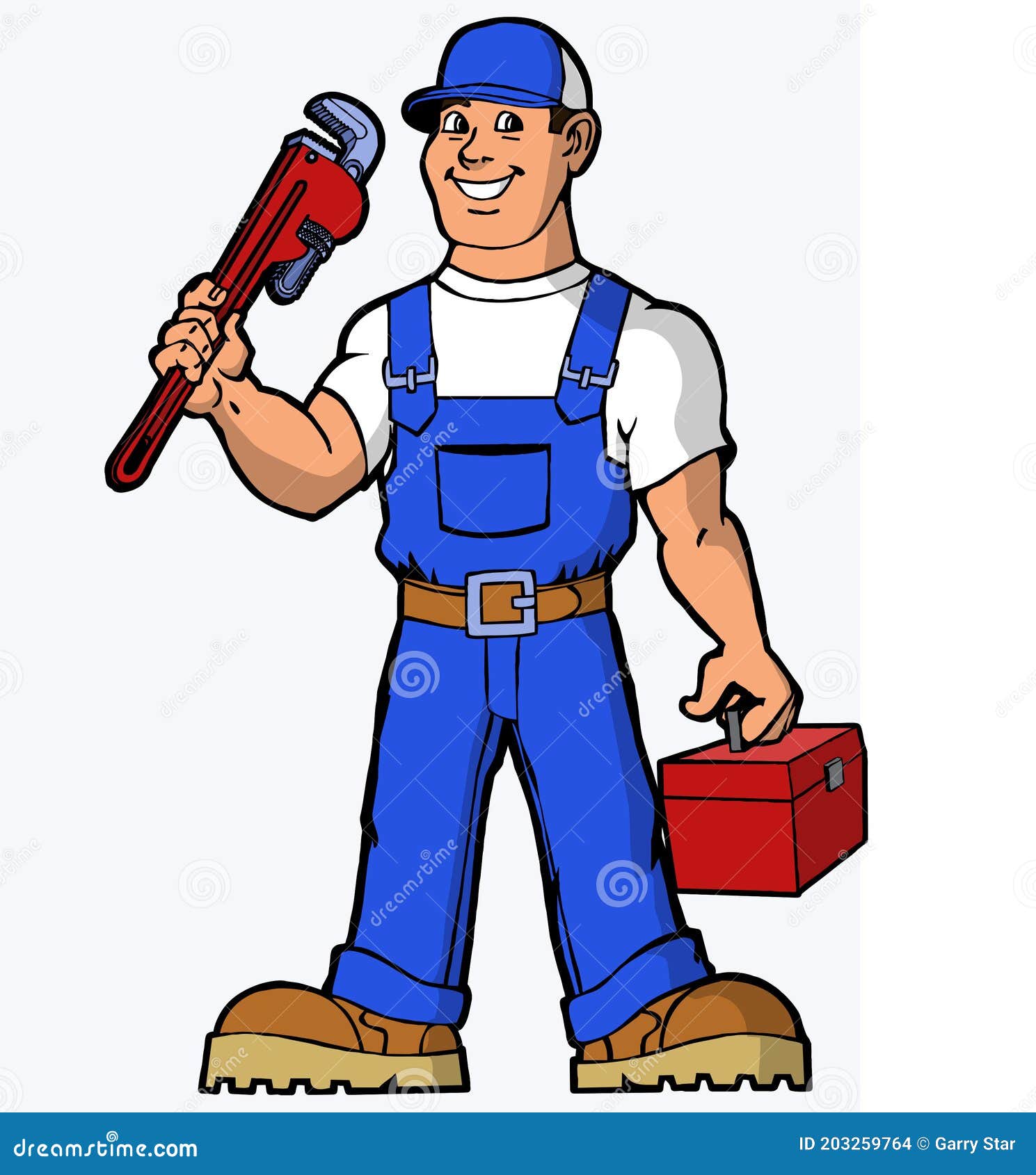 Plumber Repair Illustration Cartoon Blue Man Handyman Specialist Stock ...