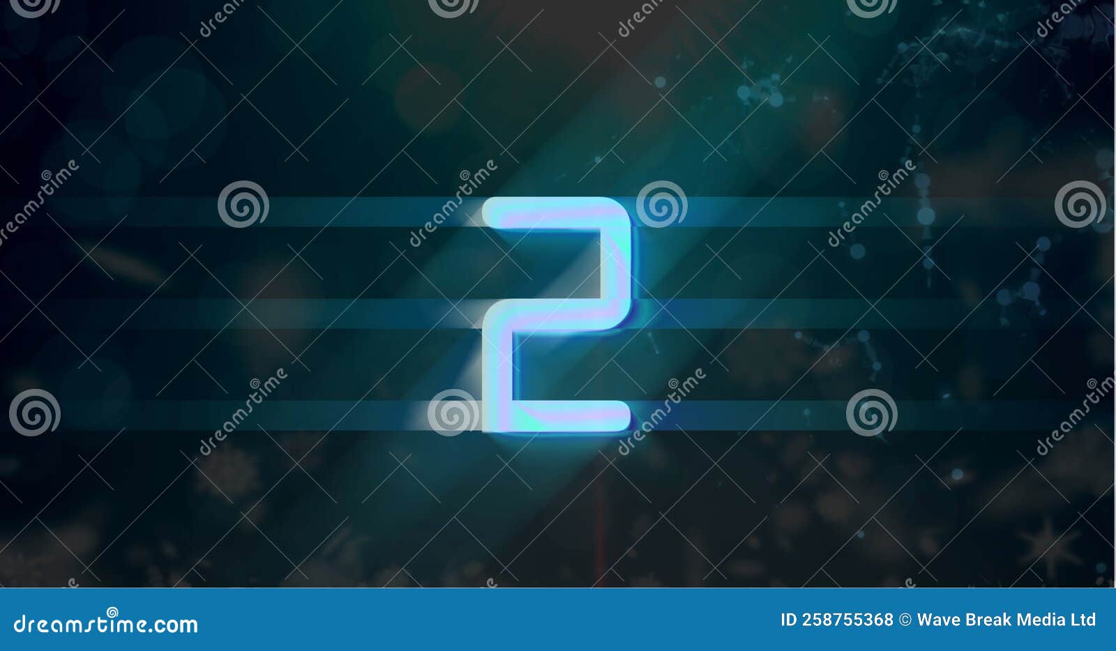 Image of Blue Retro Digital Number Two in Countdown with Screen Flare ...