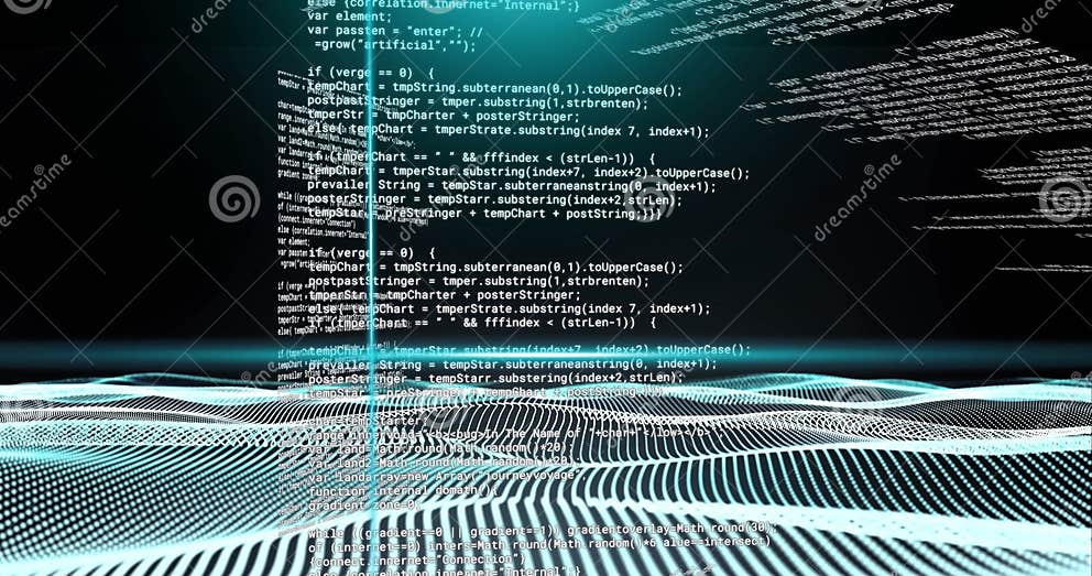 Image of Blue Scanner Beams Over 3d Network Waves and Data Processing ...