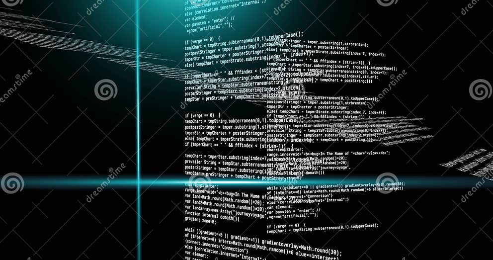 Image of Blue Scanner Beams Over Text Data Processing on Dark ...