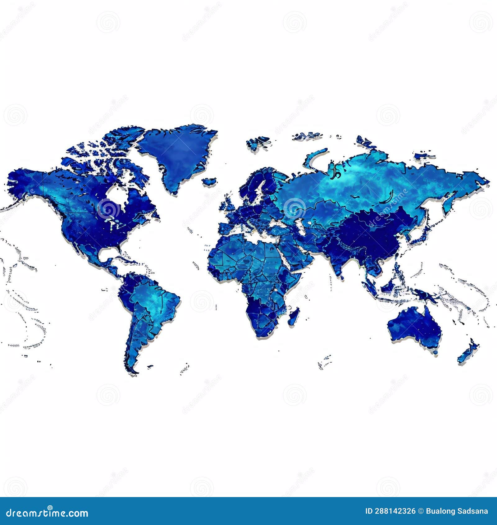 Blue World Map Isolated on a White Background. Stock Illustration ...