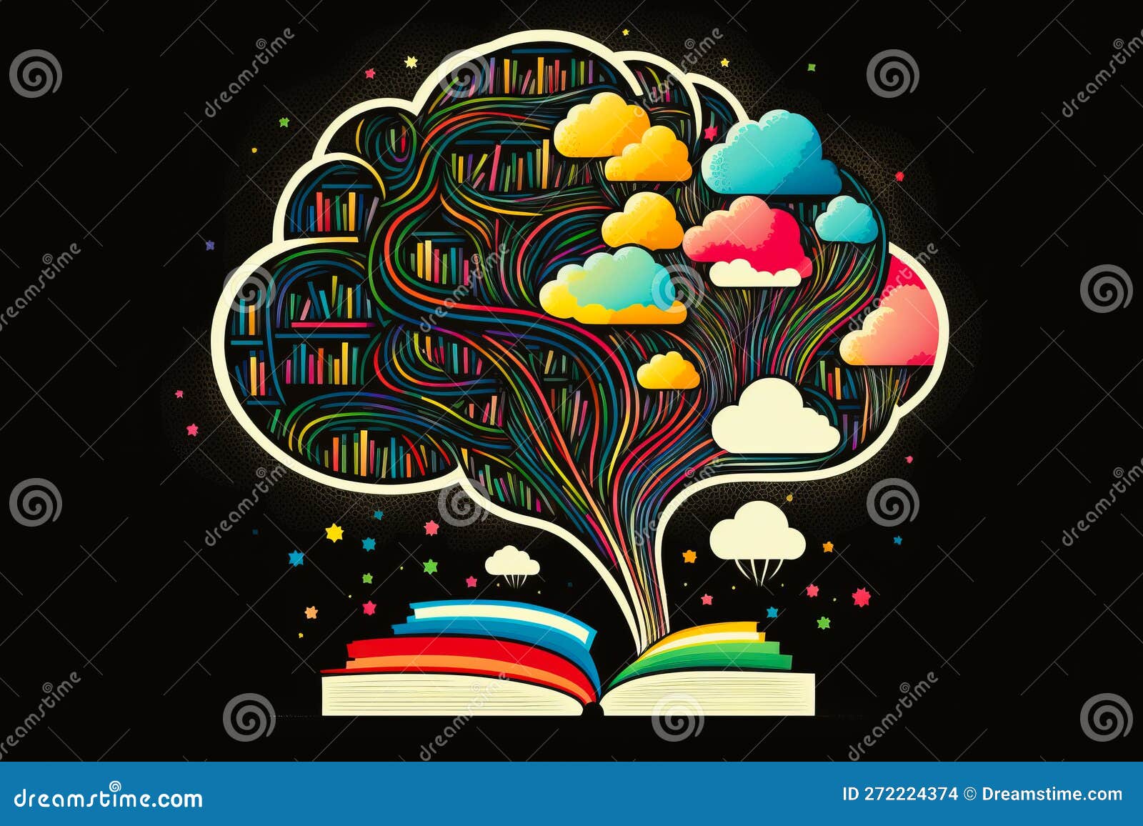 An Image of Book with Clouds in the Shape of Brain. Generative AI Stock ...