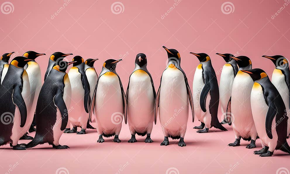 Group Penguins Standing in Row Stock Illustration - Illustration of ...