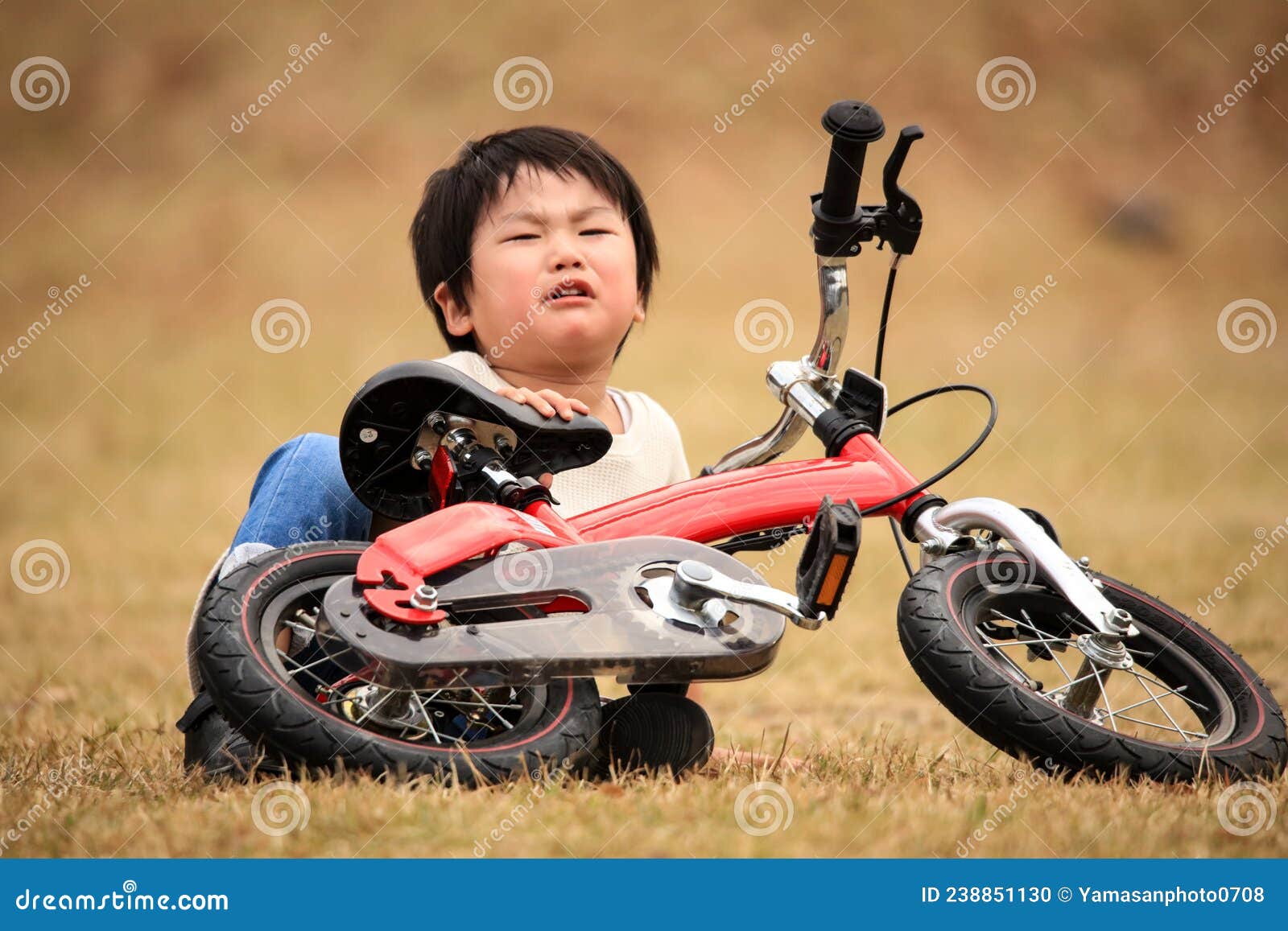 A Boy Who Fell while Practicing Riding a Bicycle Stock Photo - Image of ...
