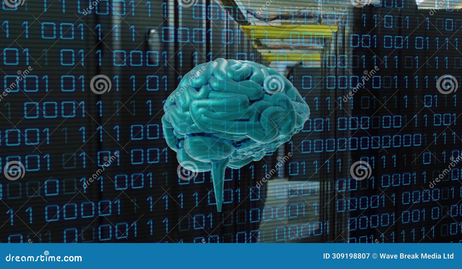 Image Of Brain Binary Coding And Data Processing Over Computer Servers Stock Image Image Of
