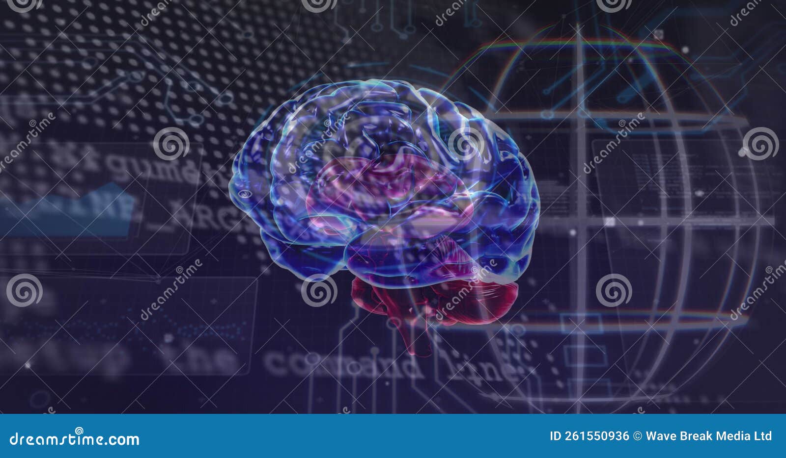 Image of Brain, Data Processing and Globe in Navy Space Stock ...