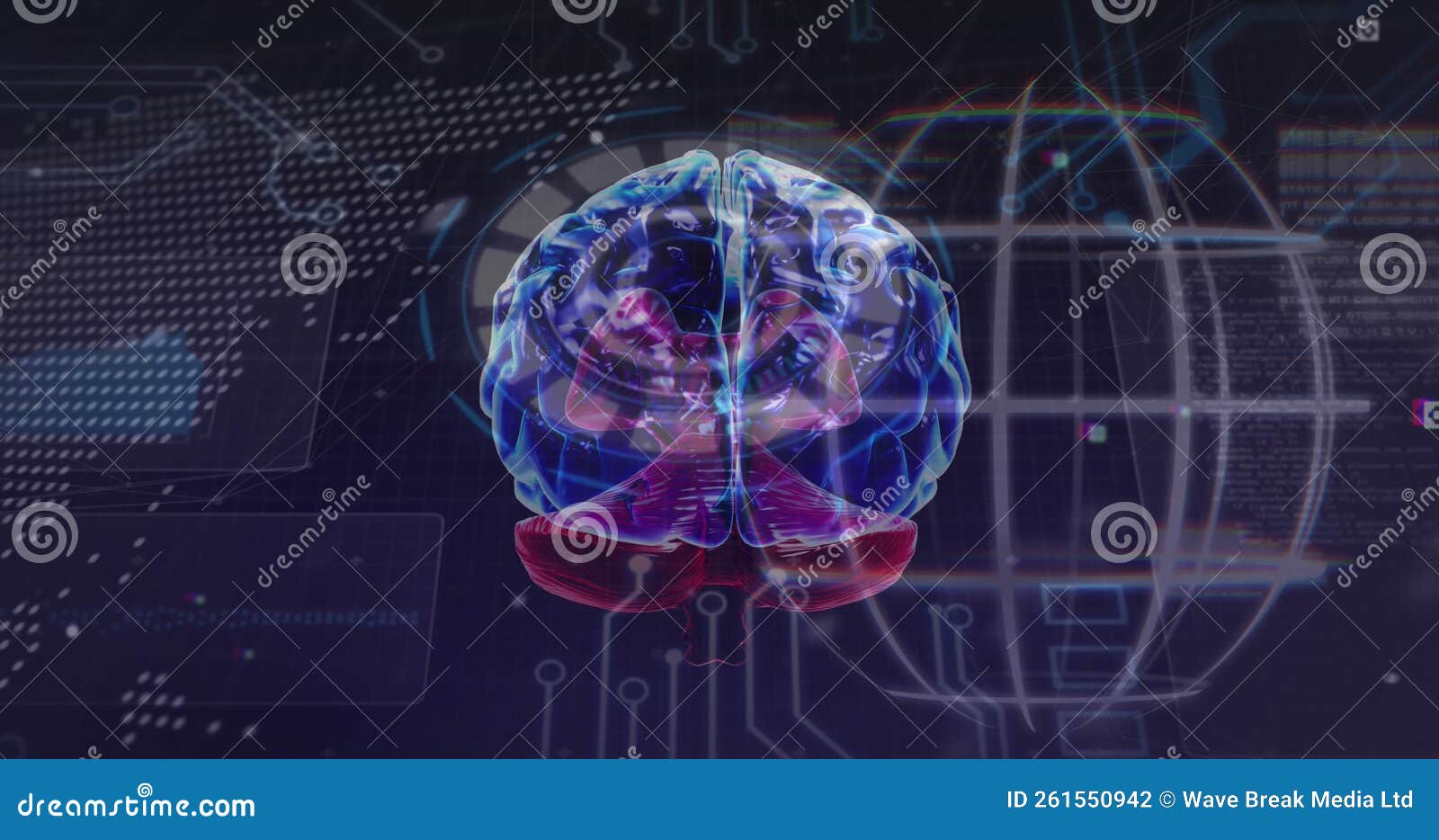 Image of Brain, Data Processing and Globe in Navy Space Stock ...