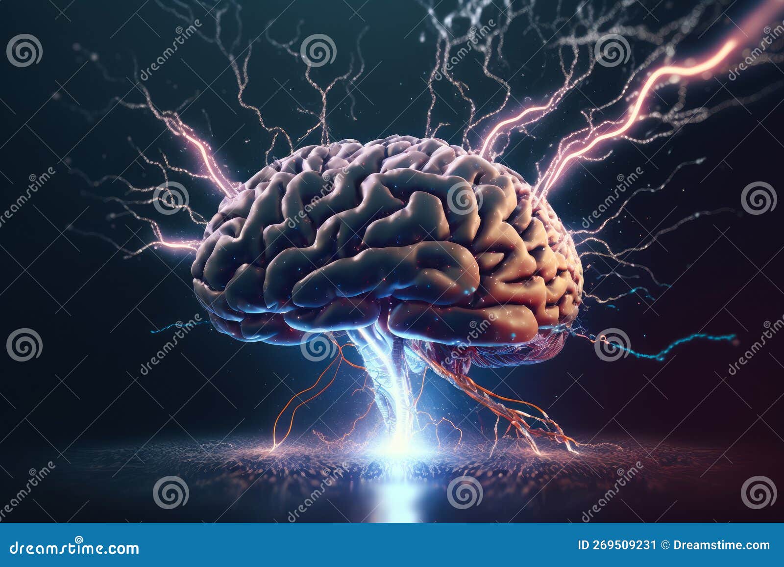 An Image of Brain with Lightning Coming Out of it. Generative AI Stock ...