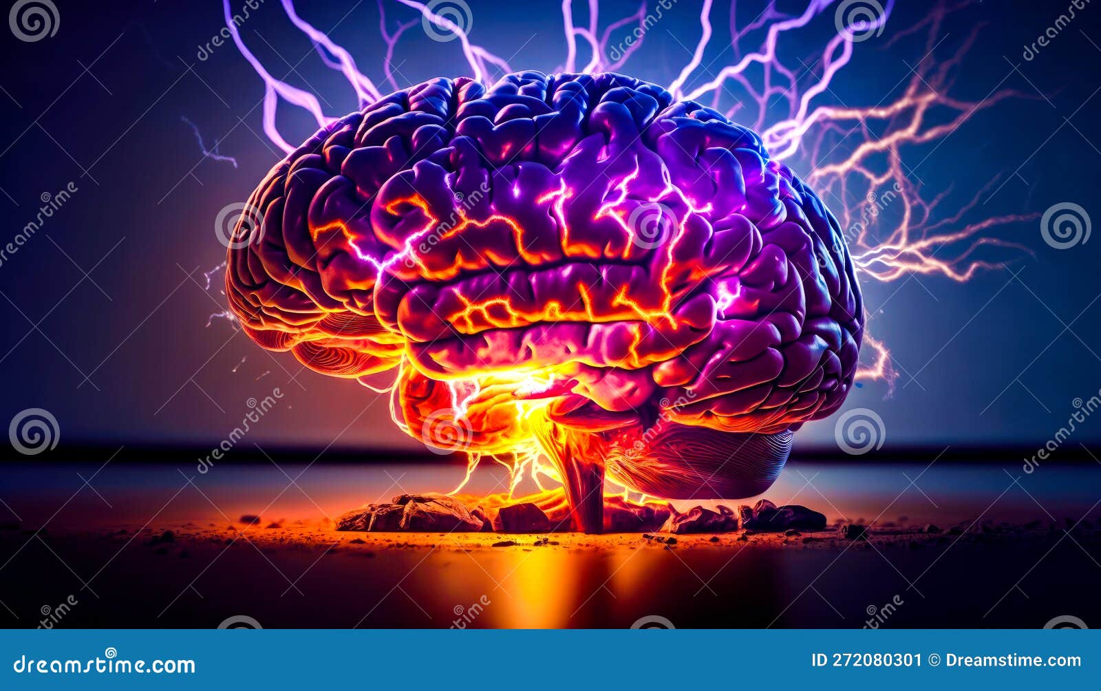 An Image of Brain with Lightning Coming Out of it. Generative AI Stock ...