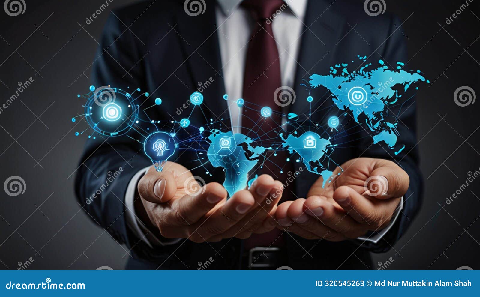 Connecting The Physical And Digital: A Robotic Hand Touches A World Map ...