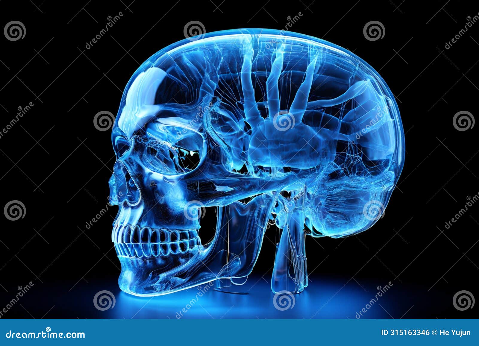 3D Medical Illustration of Human Skull and Internal Structure Stock ...