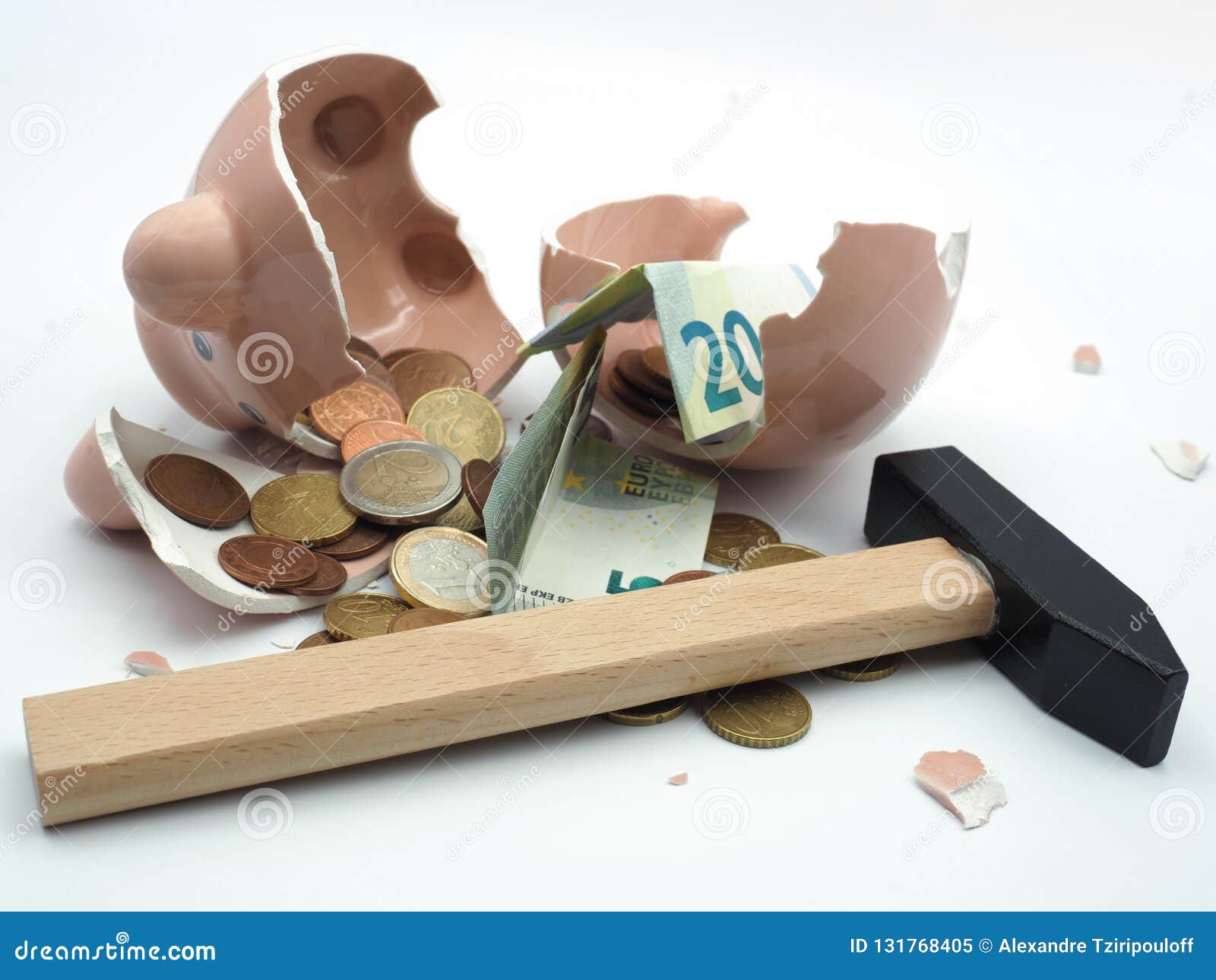 Image of a Broken Piggy Bank with Savings Stock Image - Image of credit ...