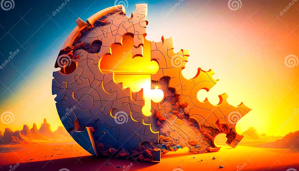 An Image of Broken Puzzle Piece in the Desert. Generative AI Stock ...