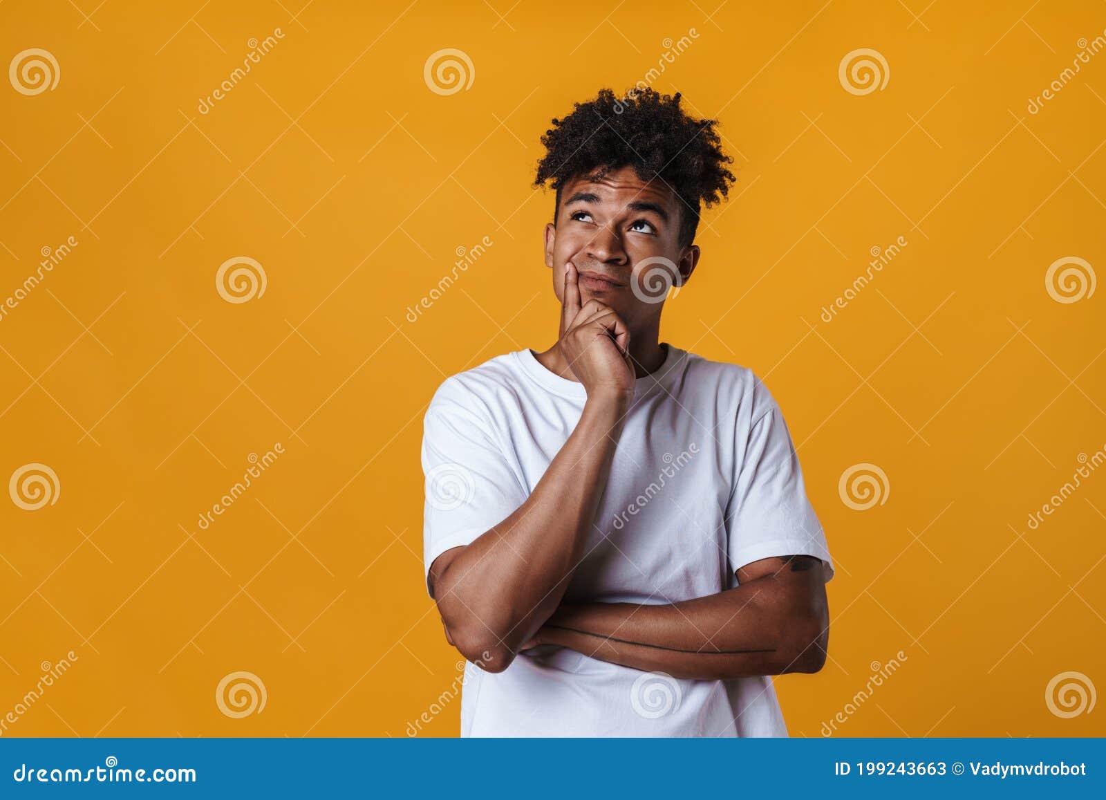 Image of Brooding African American Guy Thinking and Looking Upward ...