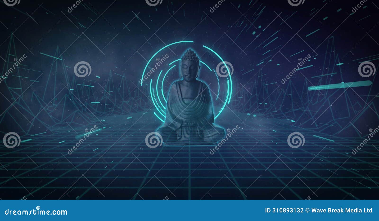 Image of Buddha with Scope Scanning and Shapes on Black Background ...