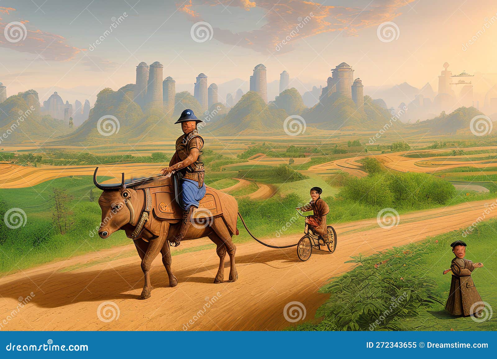 Image of the Buffalo Riding in the Agriculture Countryside As the Means ...