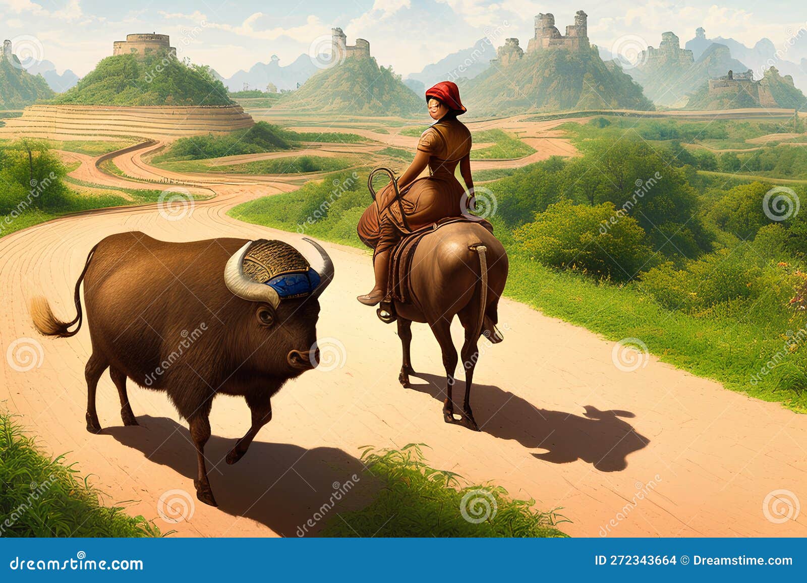 Image of the Buffalo Riding in the Agriculture Countryside As the Means ...