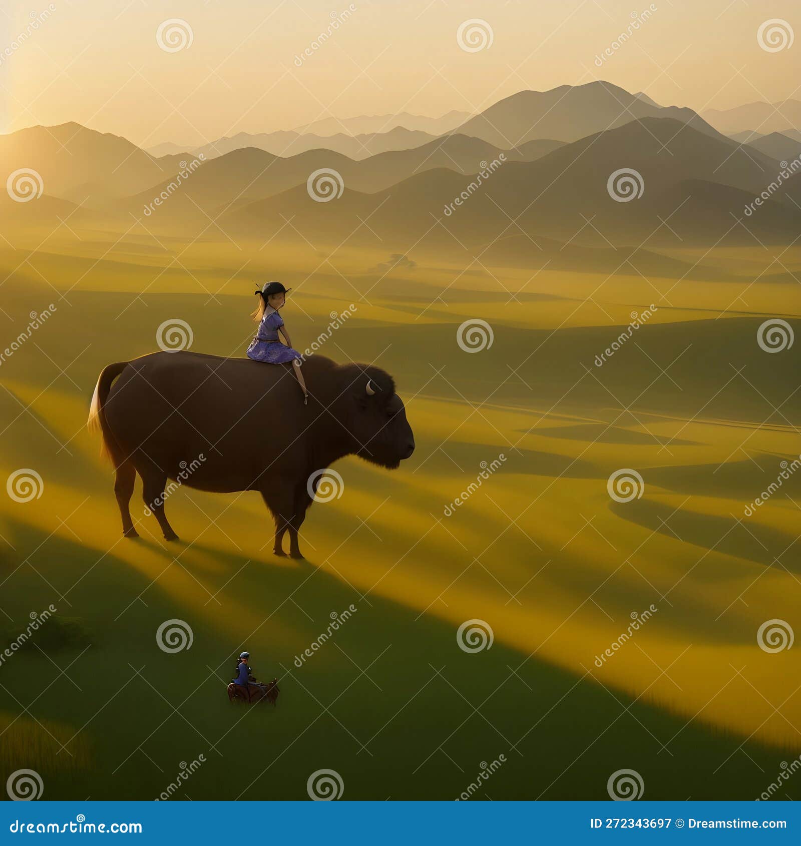 Image of the Buffalo Riding in the Agriculture Countryside As the Means ...
