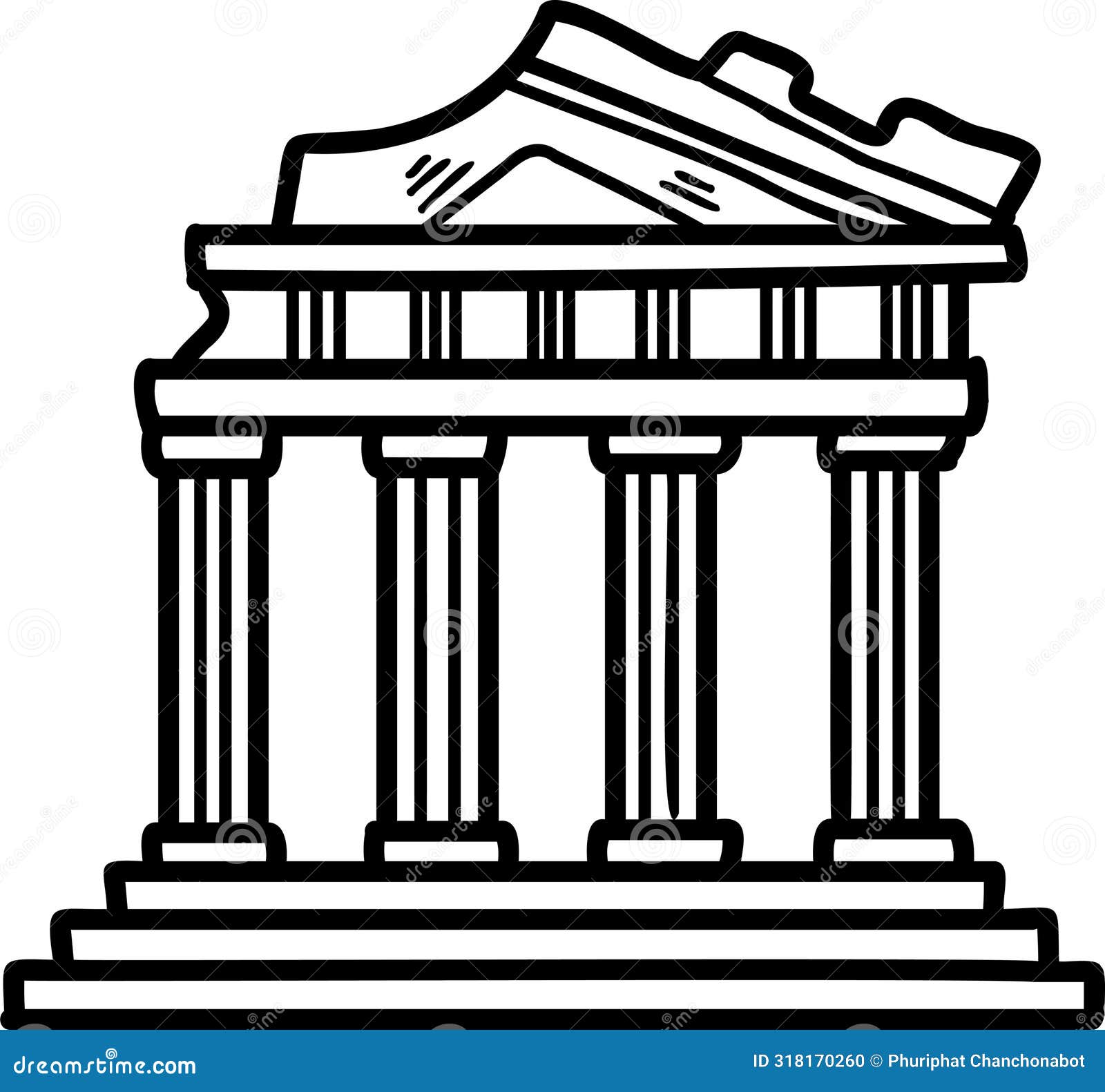 The Image is of a Building with Four Pillars Stock Vector ...