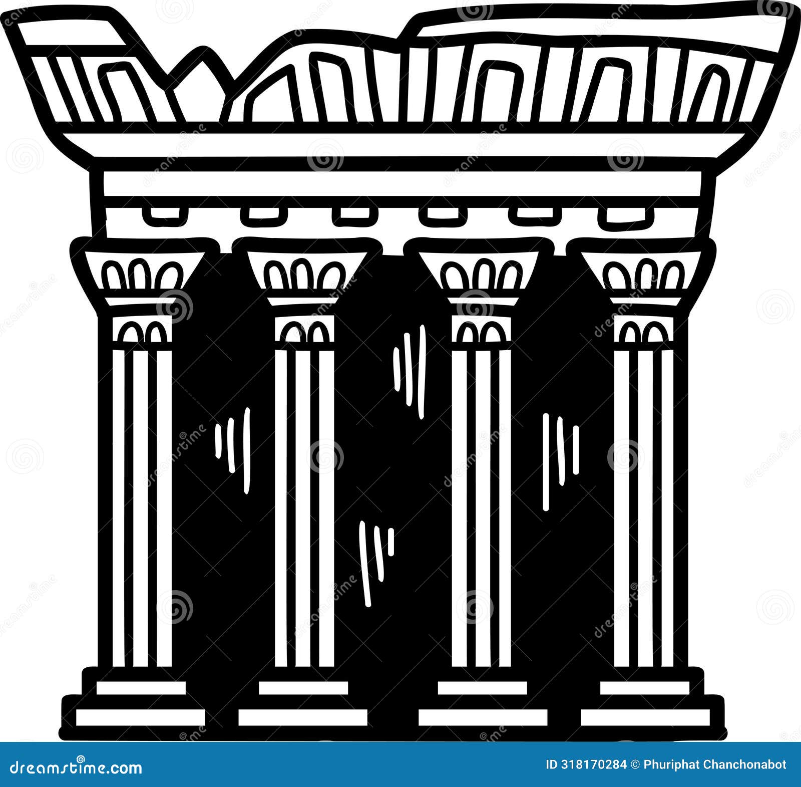 The Image is of a Building with Four Pillars Stock Vector ...
