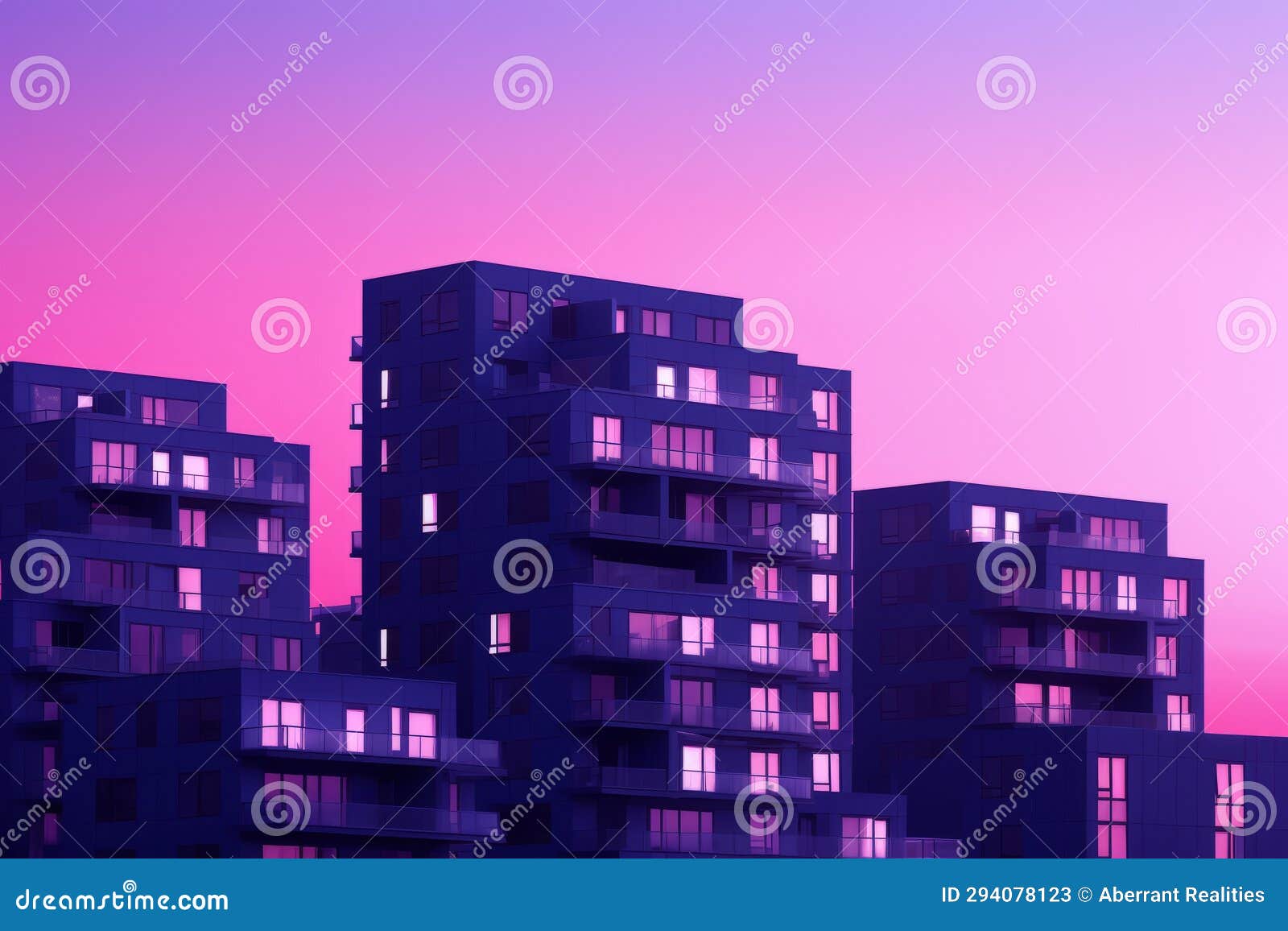 An Image of a Building with Purple and Pink Lights Stock Illustration ...