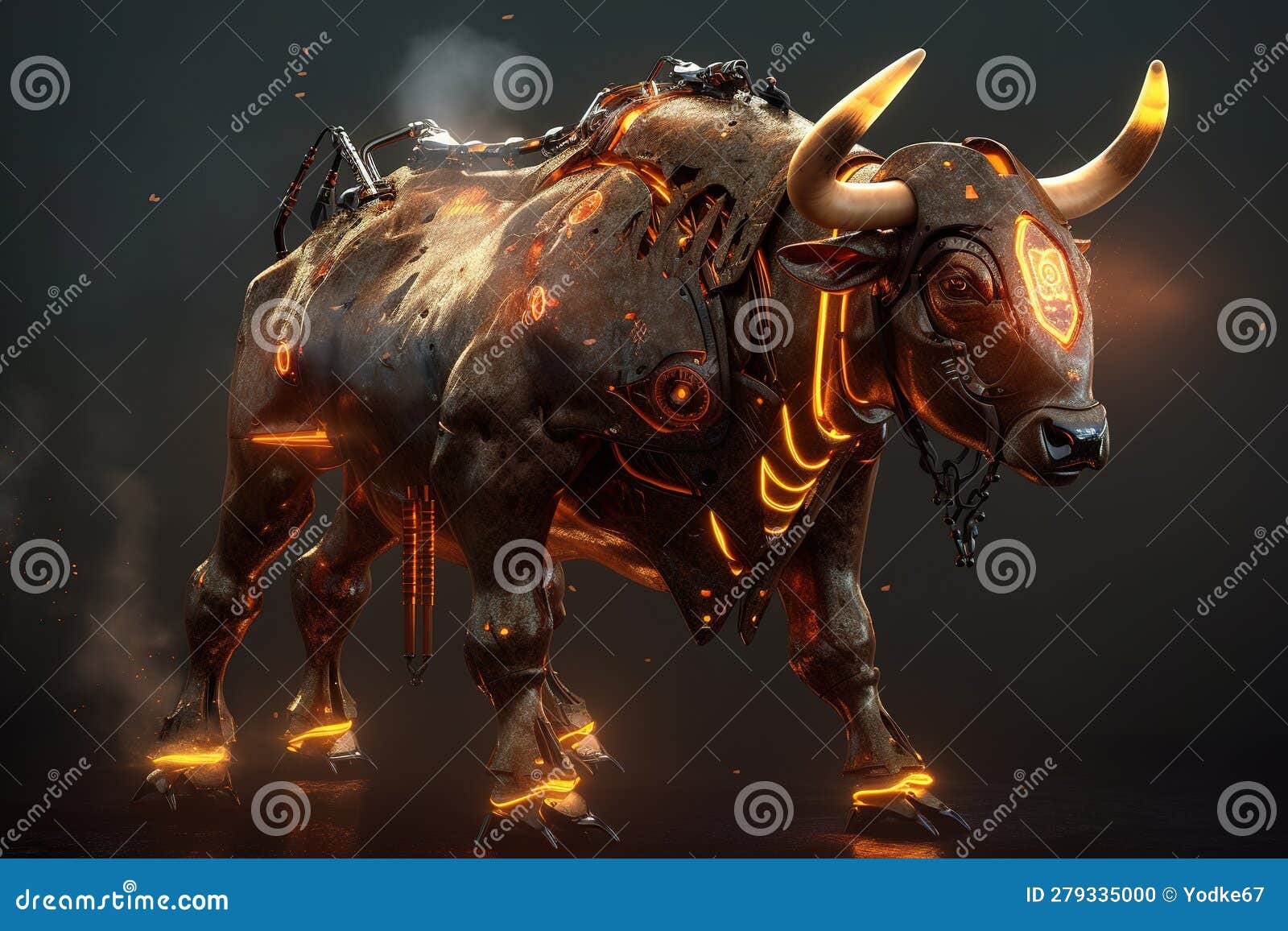 Image of a Bull Modified into an Electronics Robot on a Dark Background ...