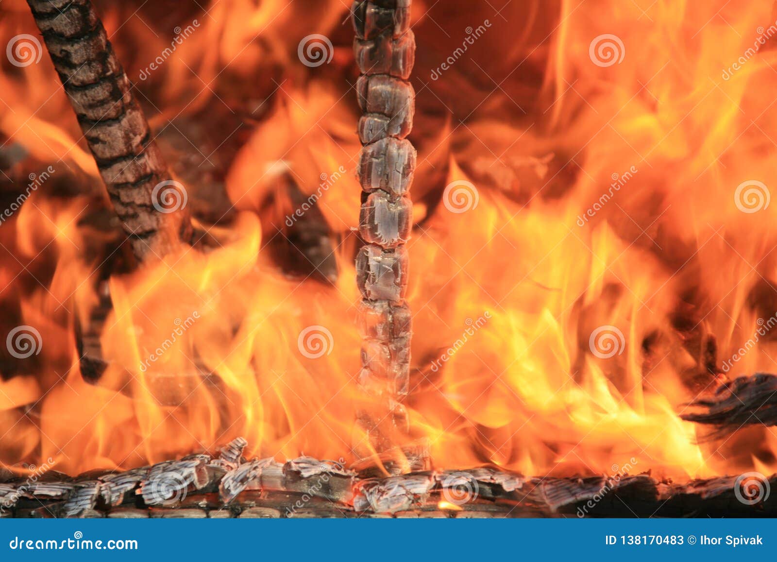 Image of Burning Fire with Burnt Firewood Stock Image - Image of coals ...