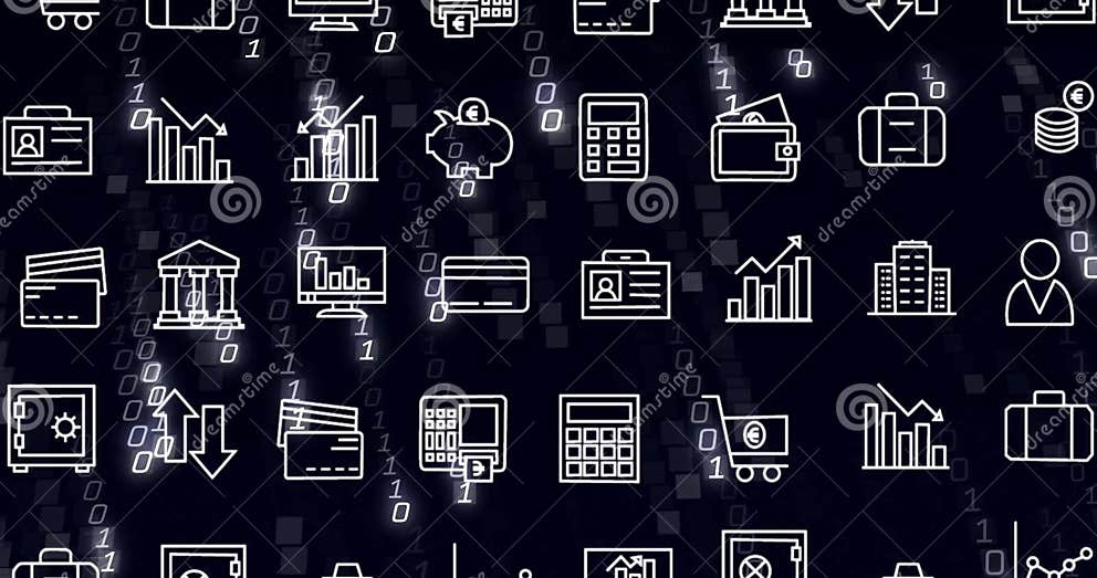 Image of Business Icons Financial Data Processing Over Binary Coding ...
