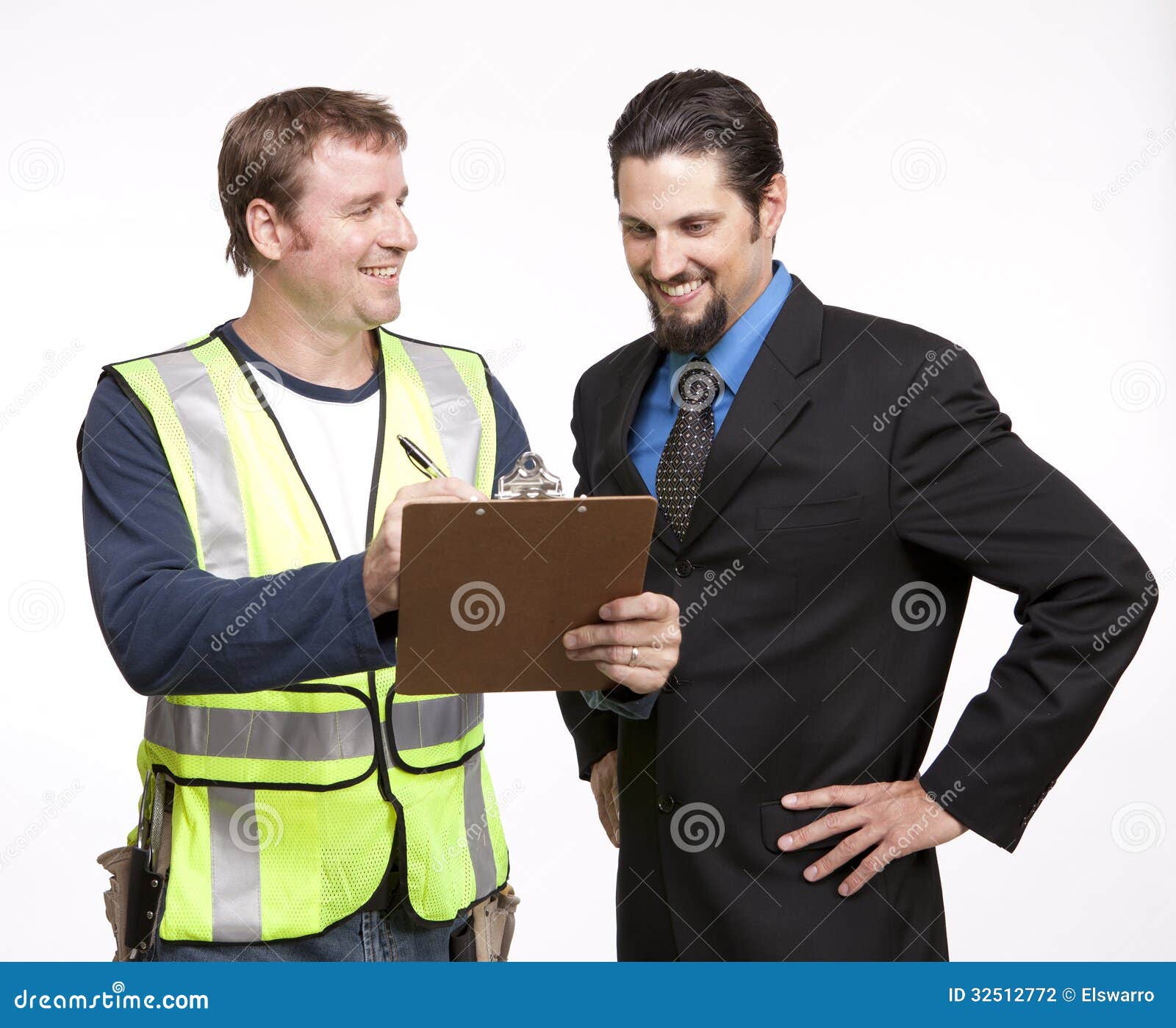 Image of a Businessman and Construction Worker Discussing Report Stock ...