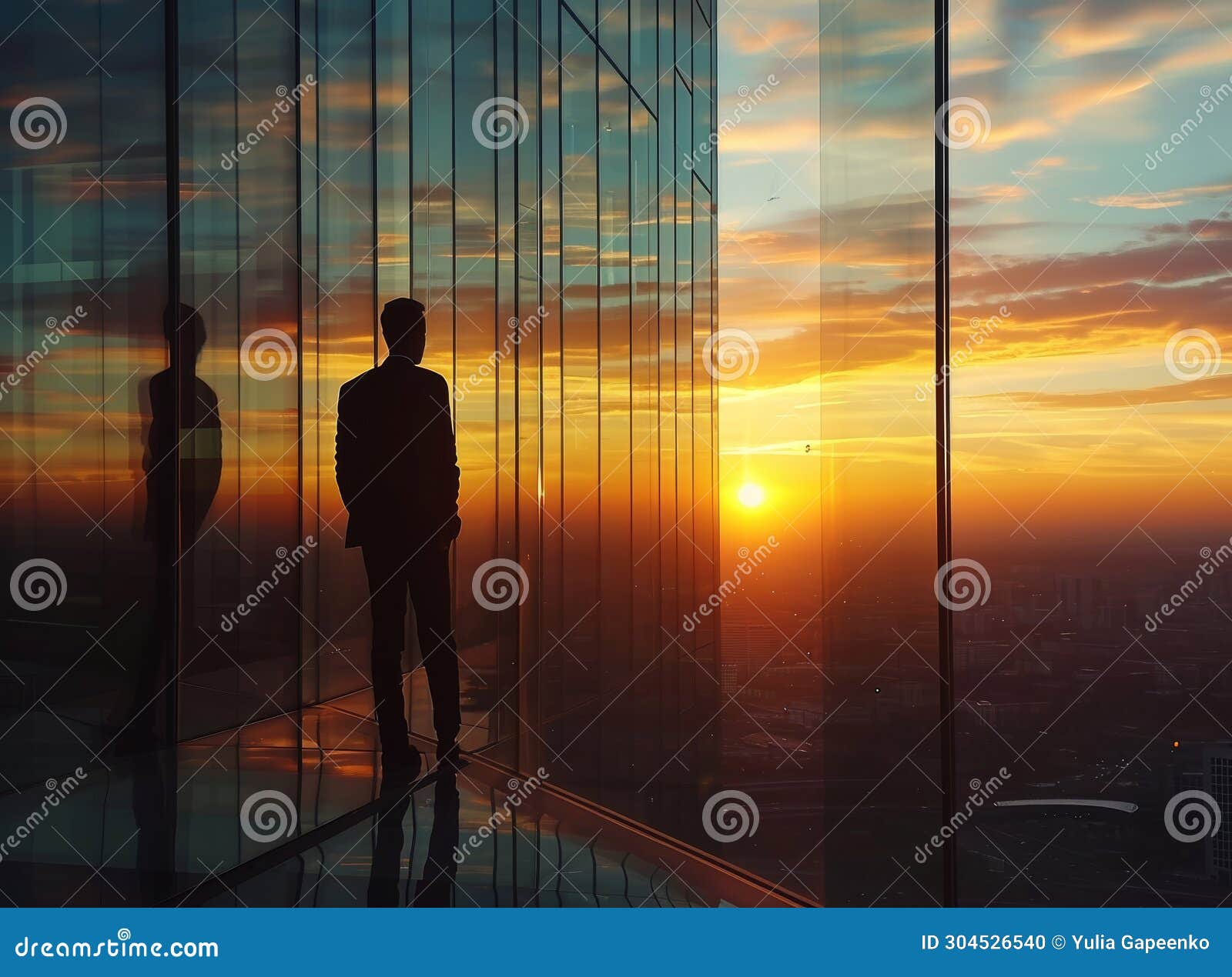 An Image of a Businessman in an Office Window at Sunset Stock Photo ...