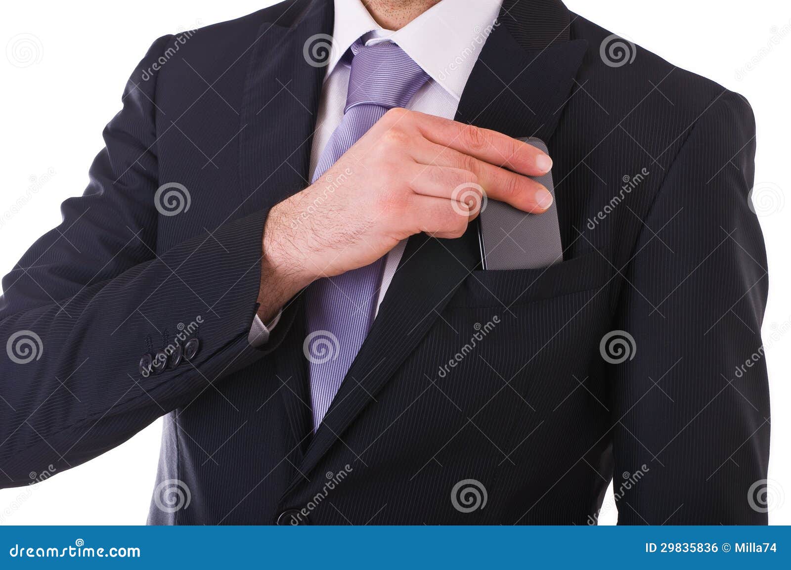 Businessman Putting Cellphone into Pocket. Stock Photo - Image of ...