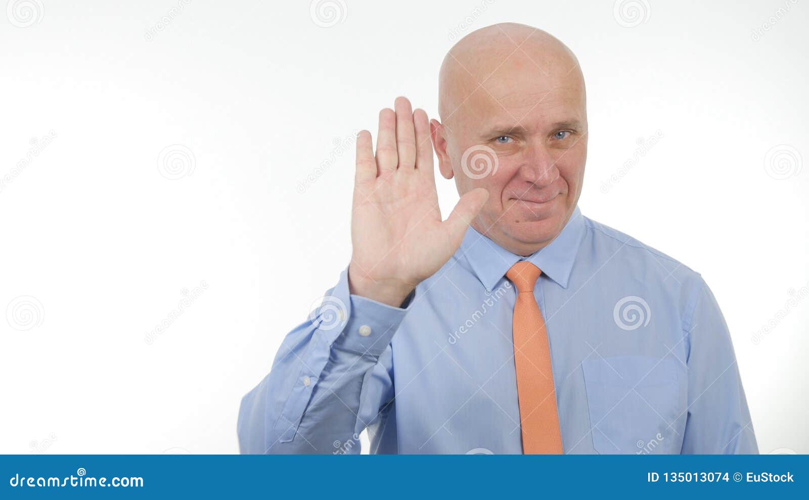 Image with Businessperson Smiling and Making Stop Hand Gestures Stock ...