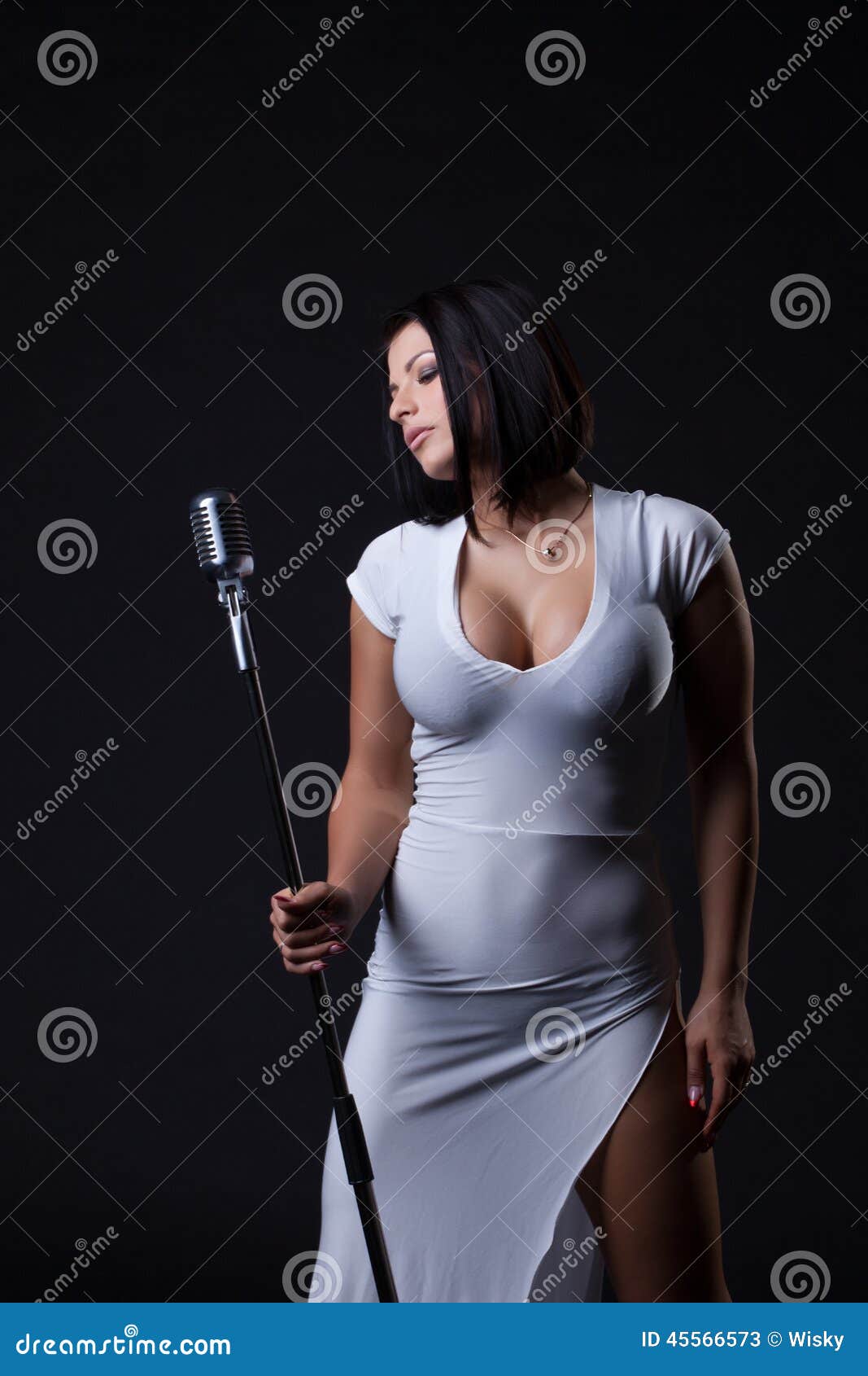 Image of Busty Slim Singer Posing in Studio Stock Image - Image of ...