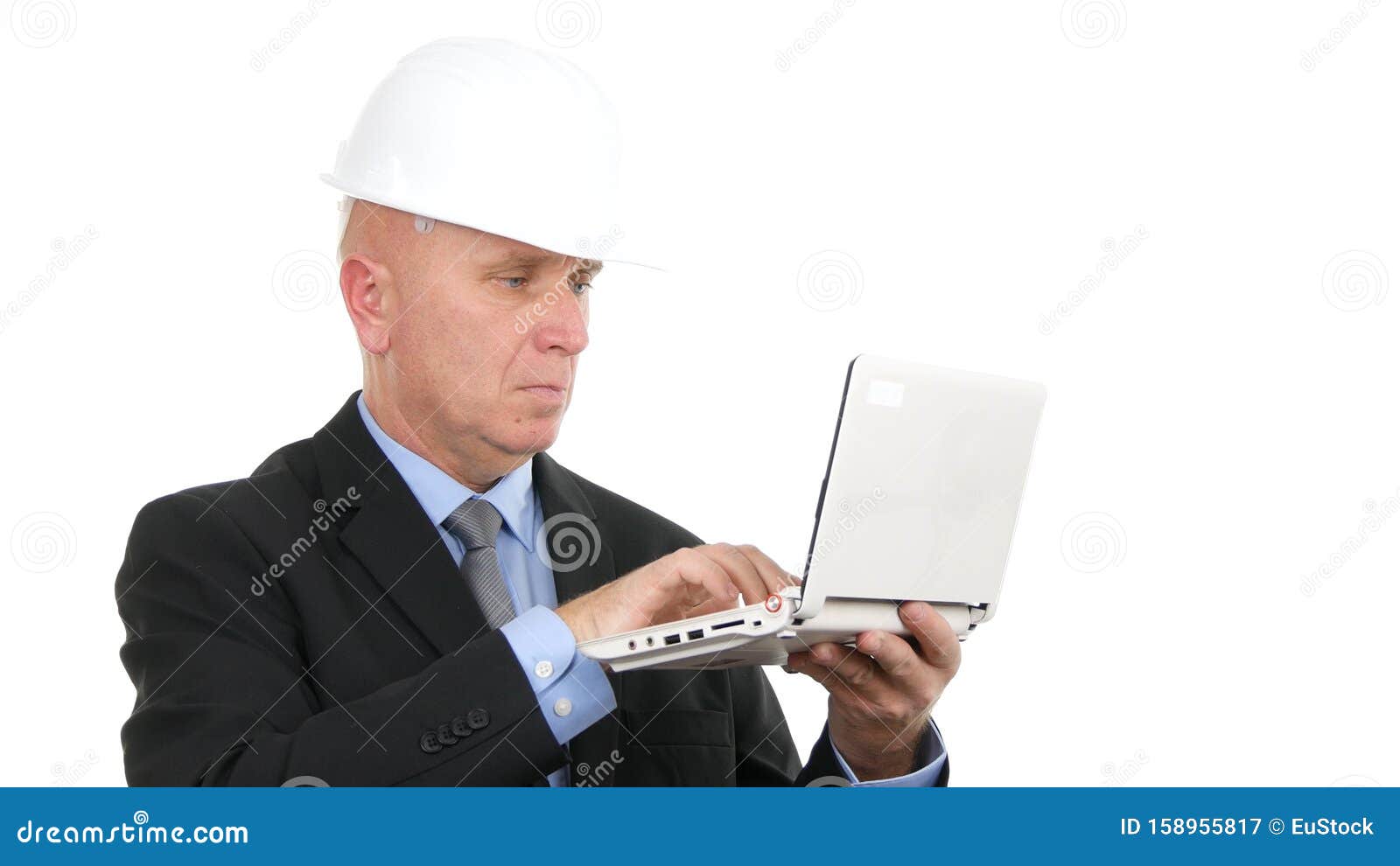 Image with Busy Engineer Using Laptop Communication Stock Image - Image ...