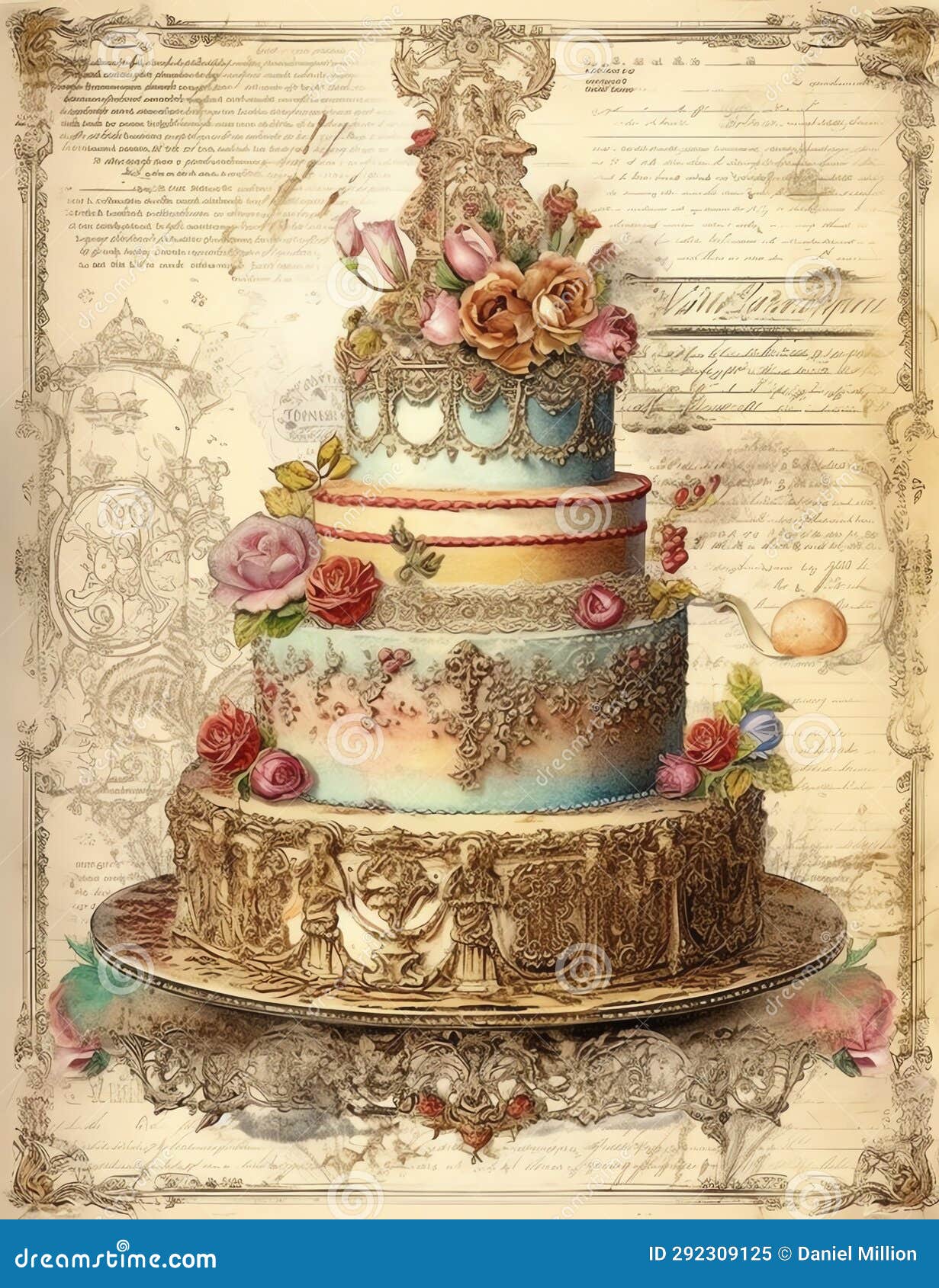 Cakes Old Paper, Vintage Digital Paper Stock Illustration ...