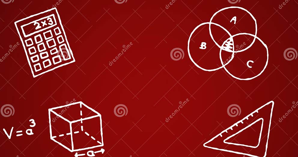 Image of Calculator, Mathematical Diagram, Cube and Scale Over Red ...