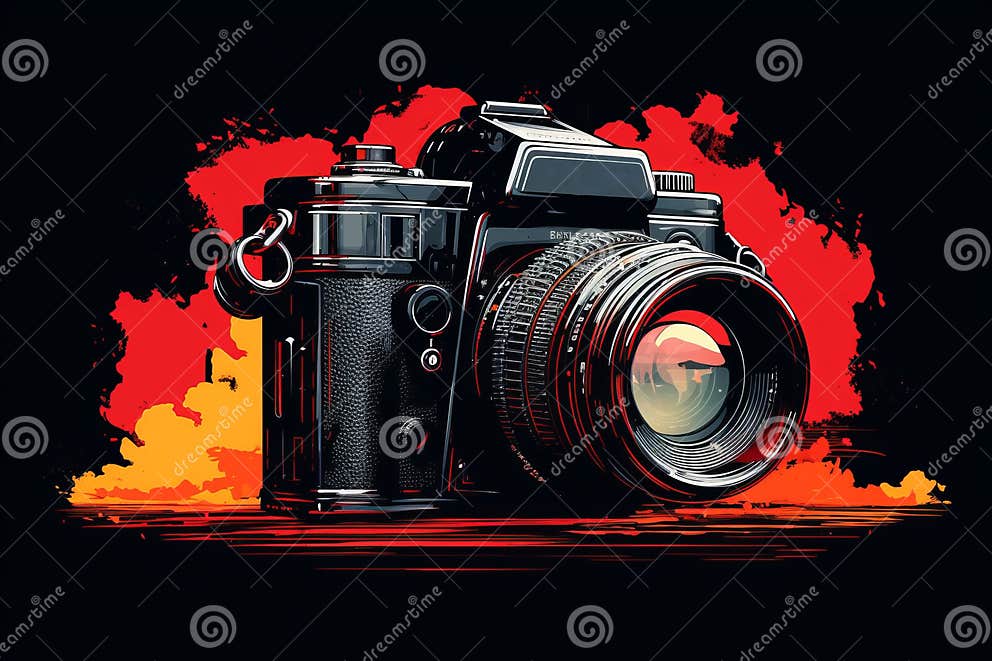 An Image of a Camera on Fire with a Red Background Stock Illustration ...