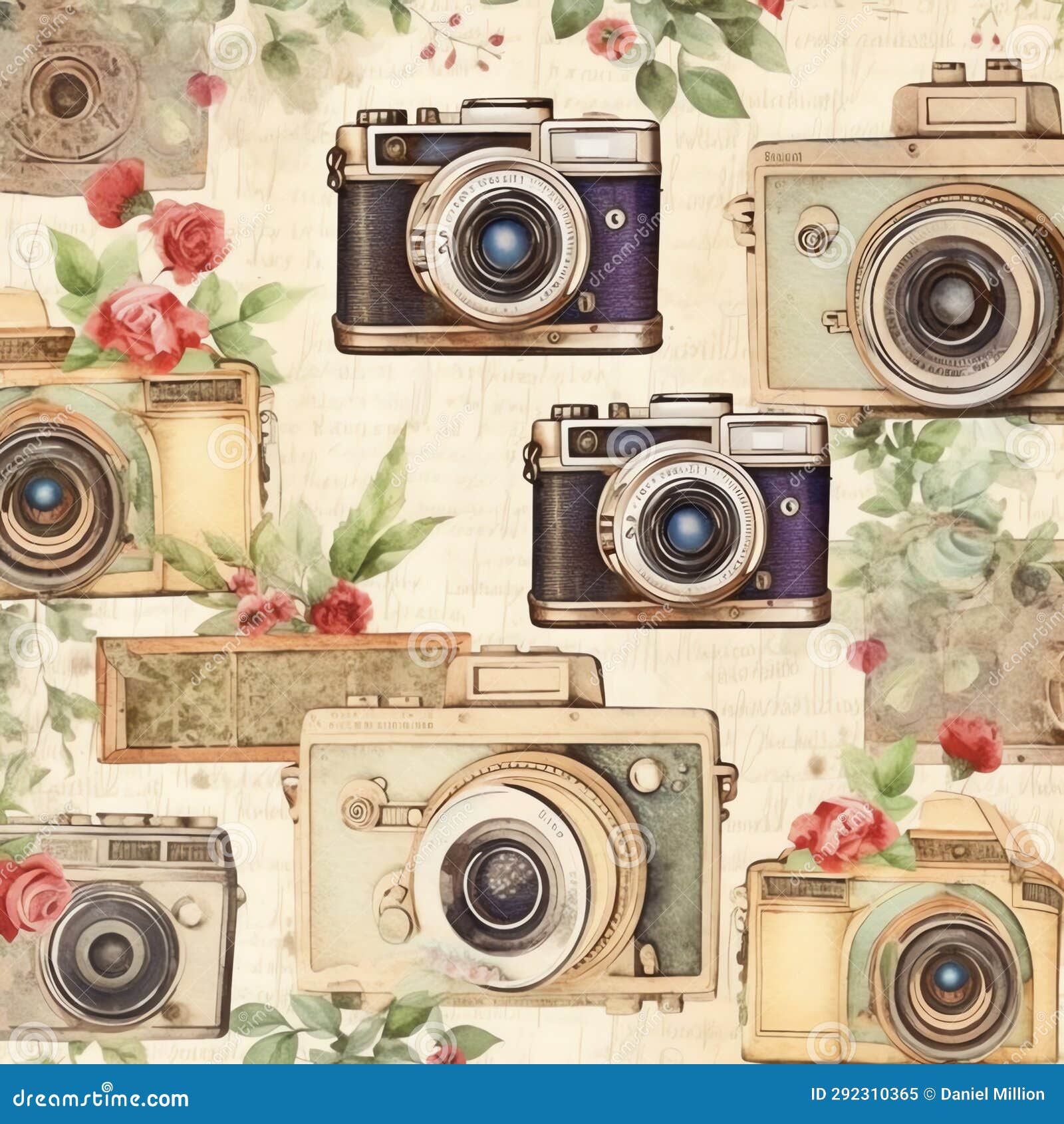 Cameras Old Paper, Vintage Digital Paper Stock Illustration ...