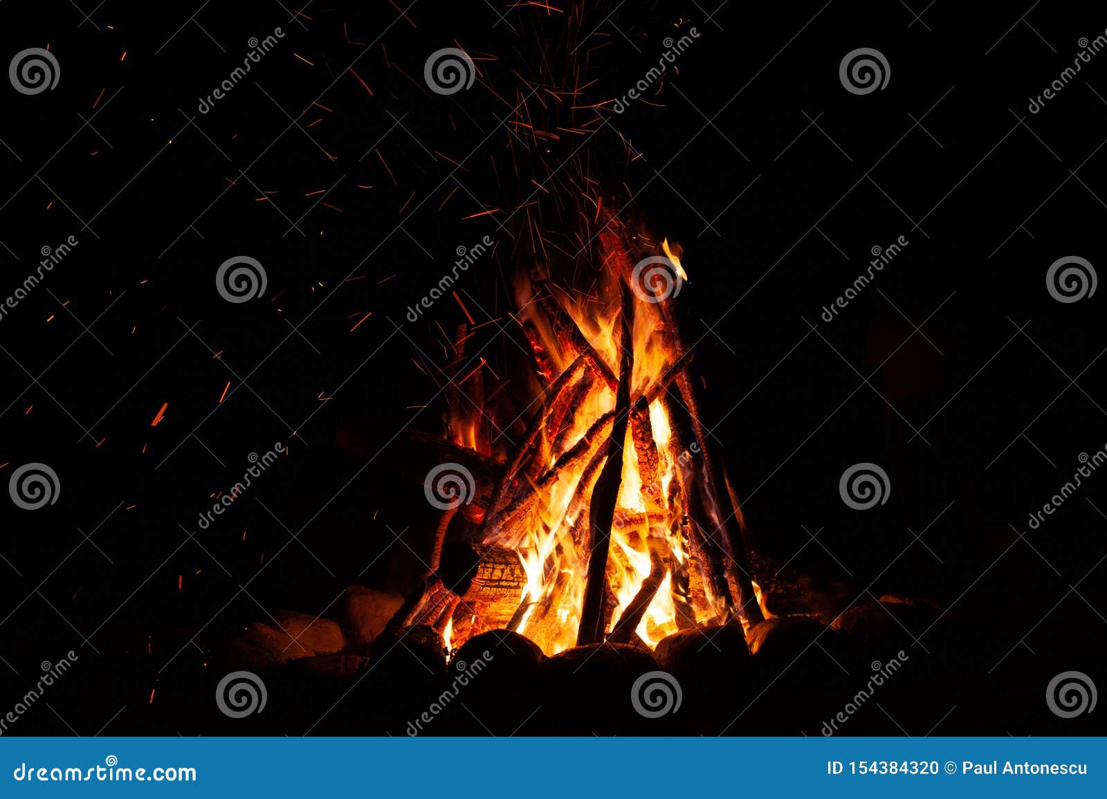 A Campfire with Sparks at Night. Stock Photo - Image of furnace, flame ...