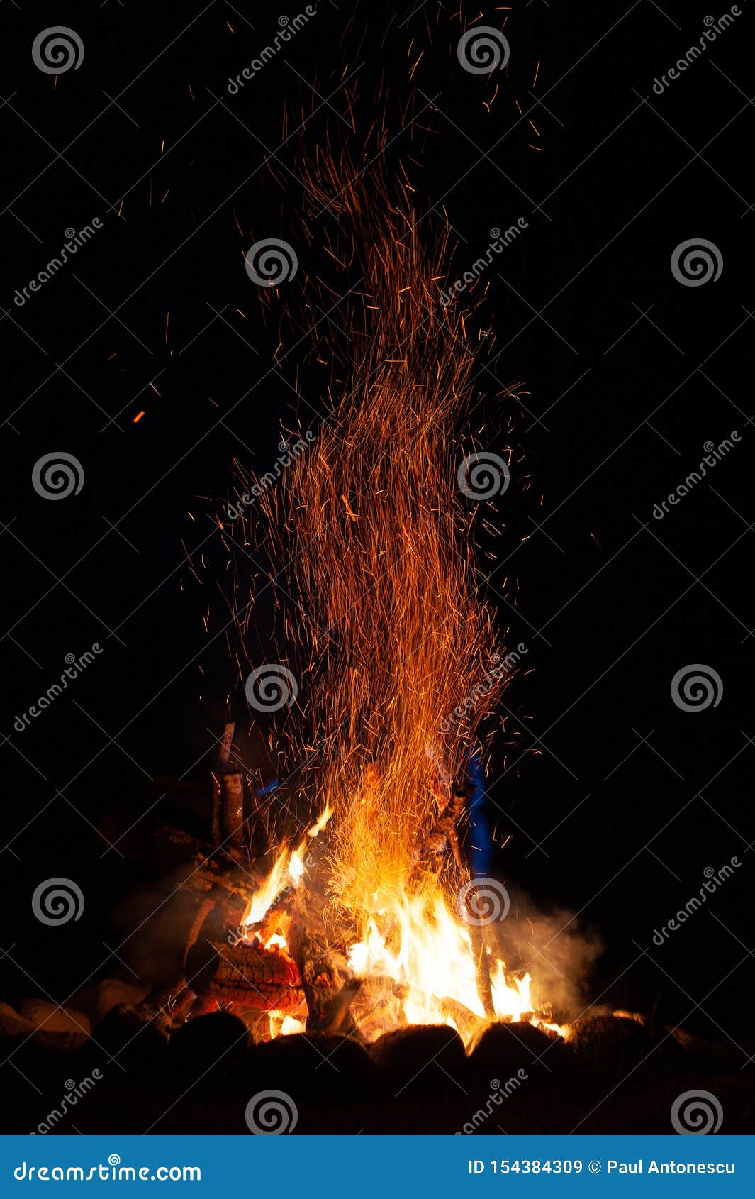 A Campfire with Sparks at Night. Stock Image - Image of ignite, glow ...