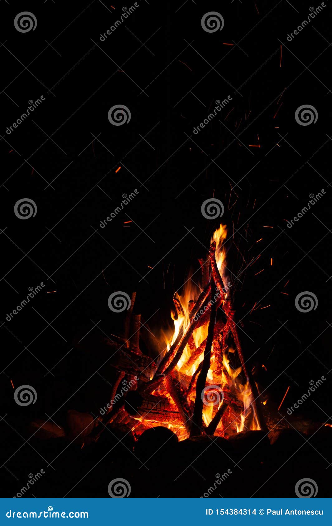 A Campfire with Sparks at Night. Stock Photo - Image of bonfire ...