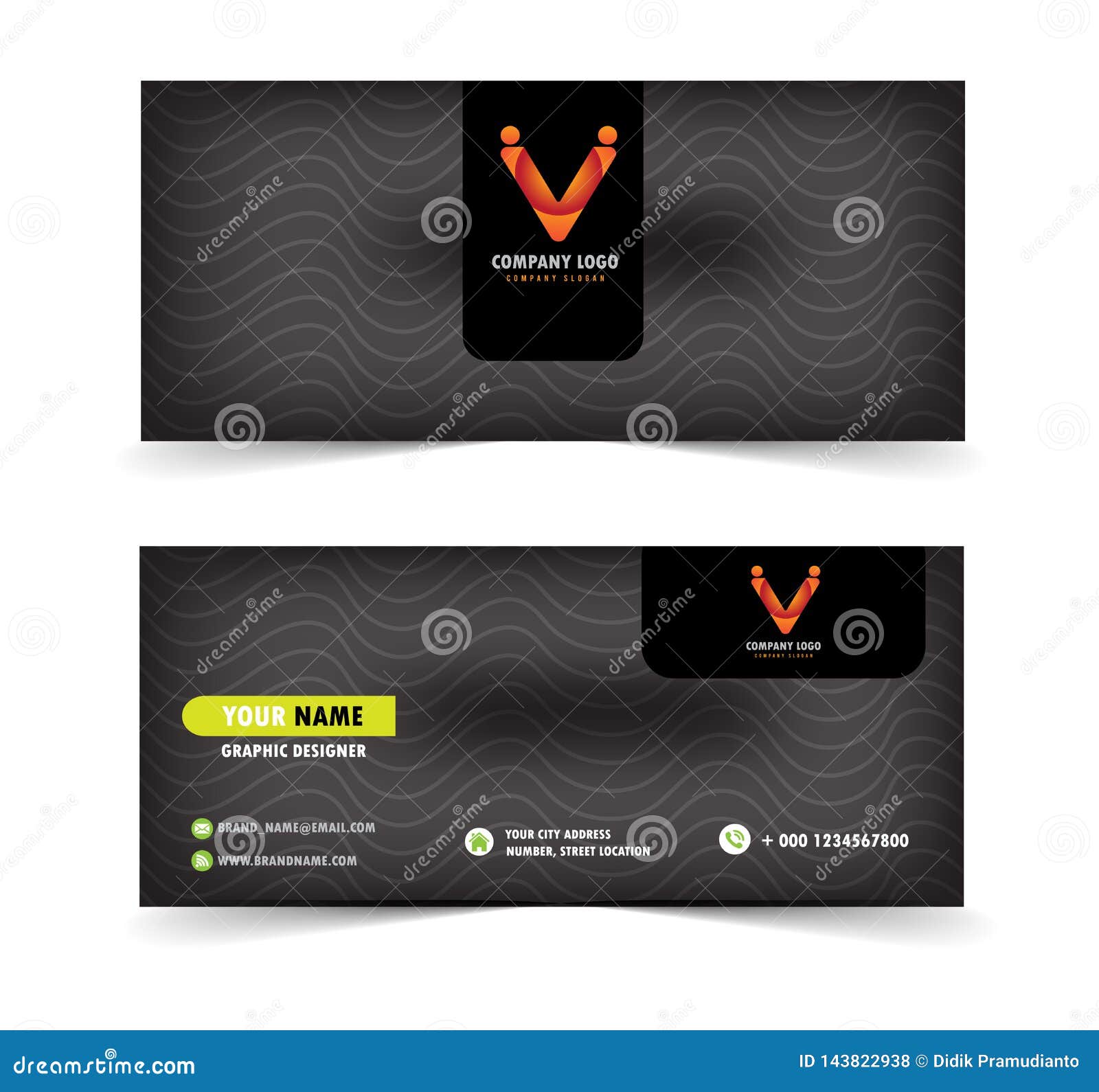 Modern Black Name Card with Wave Line Background Stock Vector ...