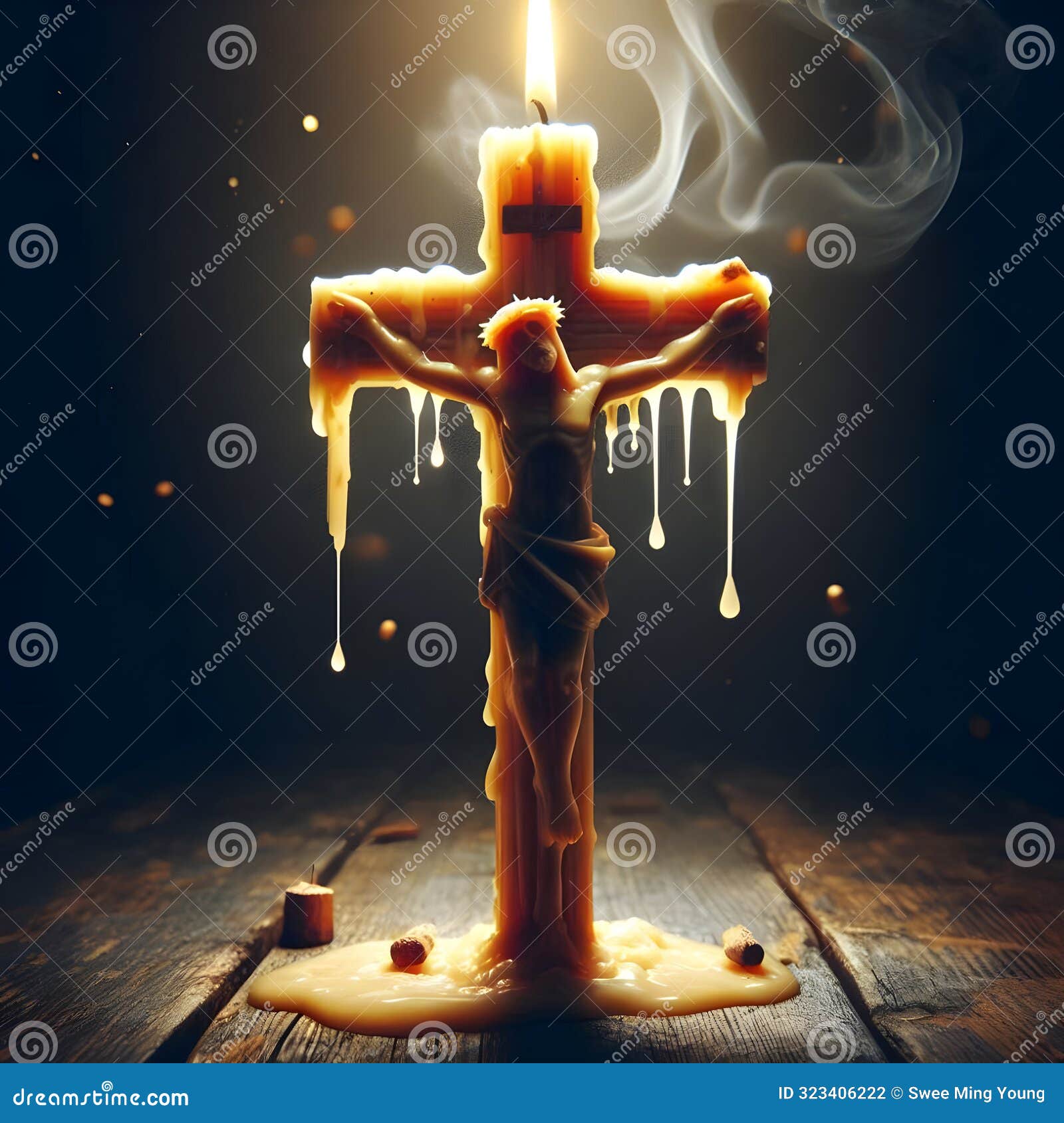Image of a Candle Wax Made Like Christ on the Cross Figure is Melting ...