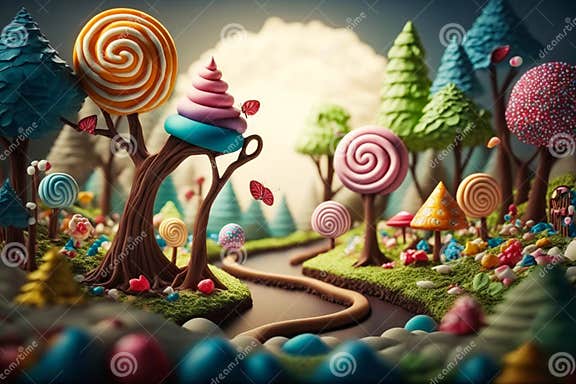 An Image of Candy Forest with Lollipops and Trees. Generative AI Stock ...