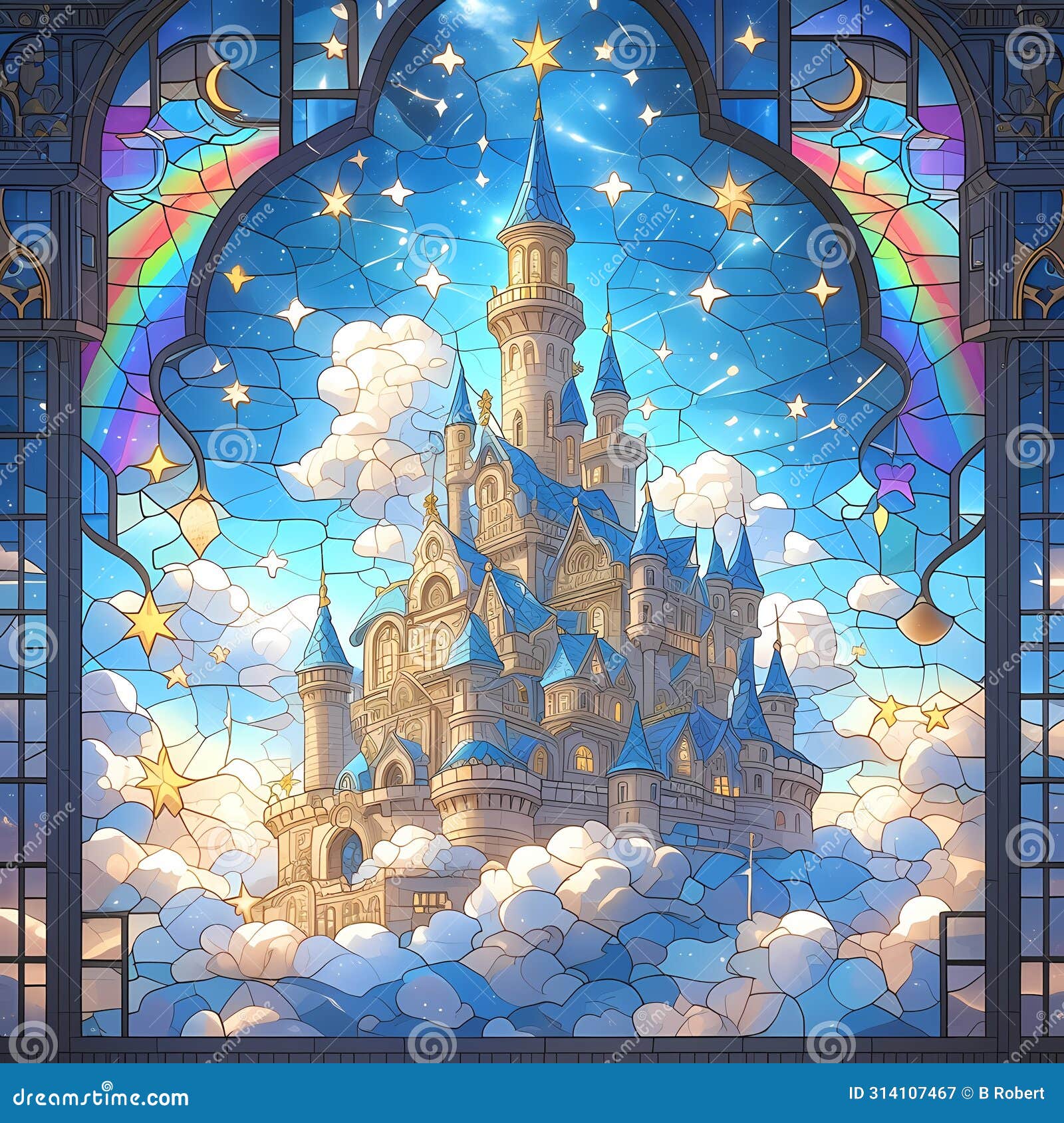Ethereal Fantasy Stained Glass Castle Illustration Stock Illustration ...