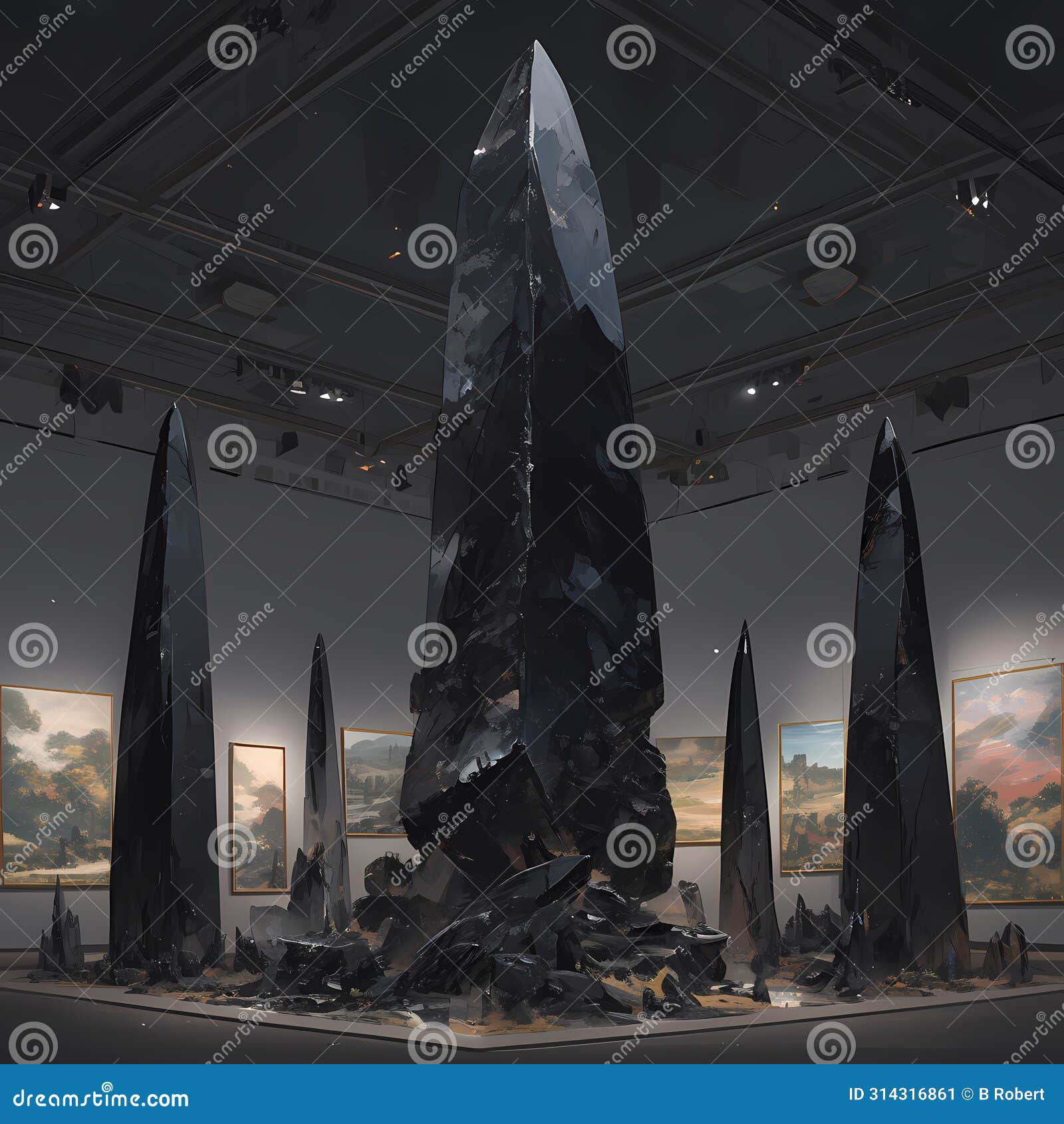 Art Gallery Obsidian Obelisk Display Stock Illustration - Illustration ...