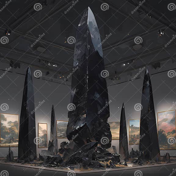 Art Gallery Obsidian Obelisk Display Stock Illustration - Illustration ...