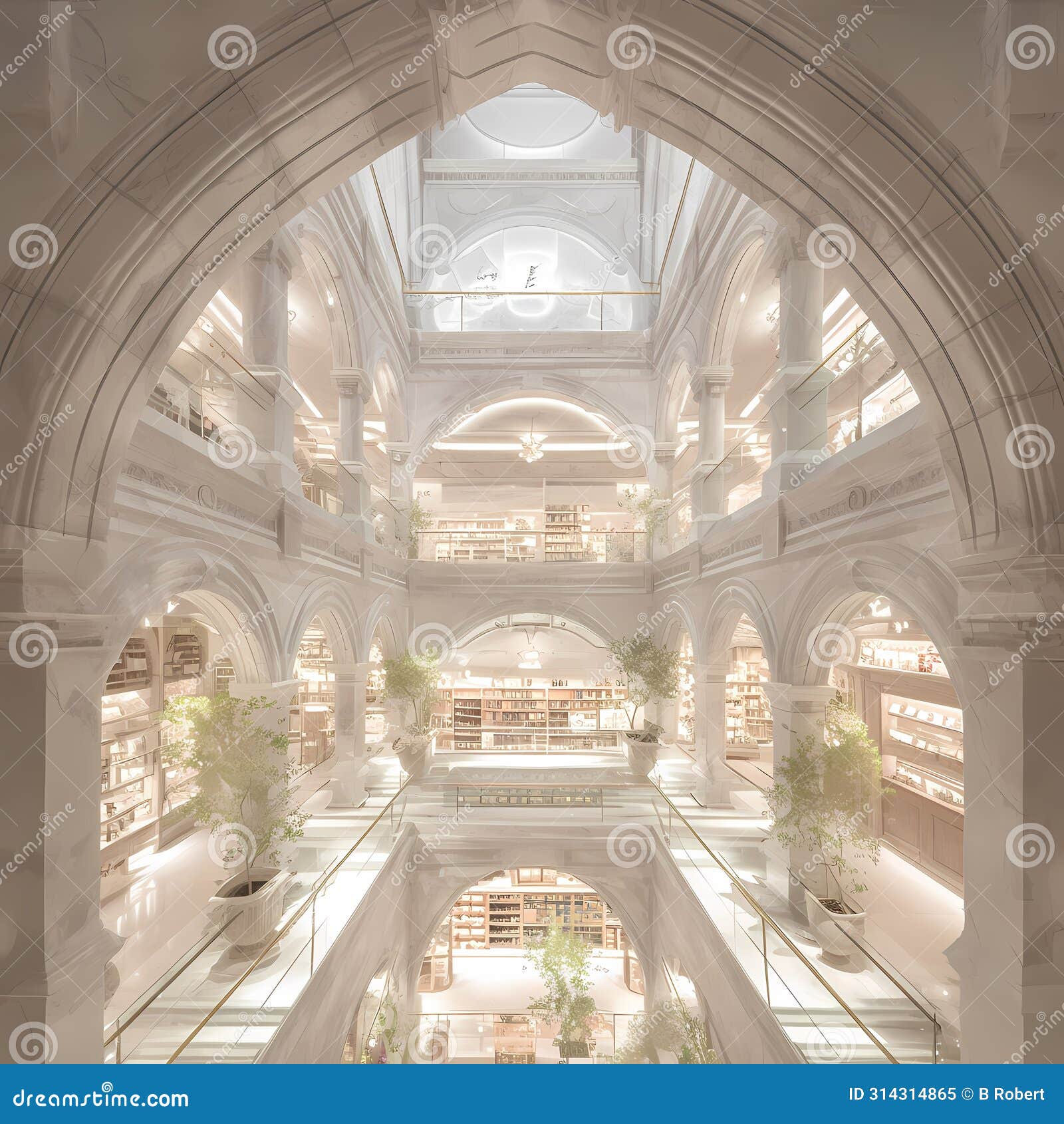 Sophisticated Multi-Story Bookstore Interior Stock Illustration ...