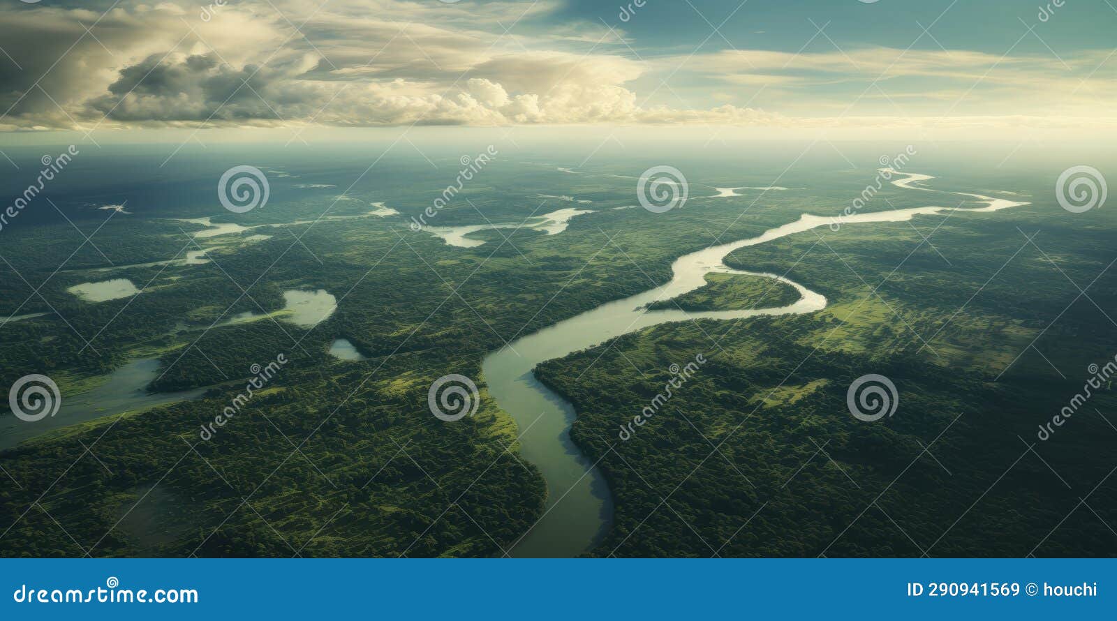 Areal View of the Vast Amazon River and Amazonian Lush Rain Forest ...