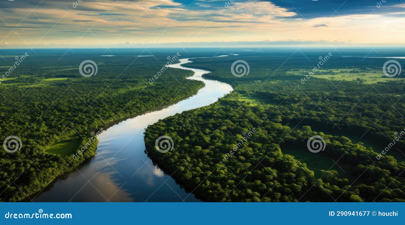 Amazon River. Areal View of the Vast Amazon River and Amazonian Lush ...